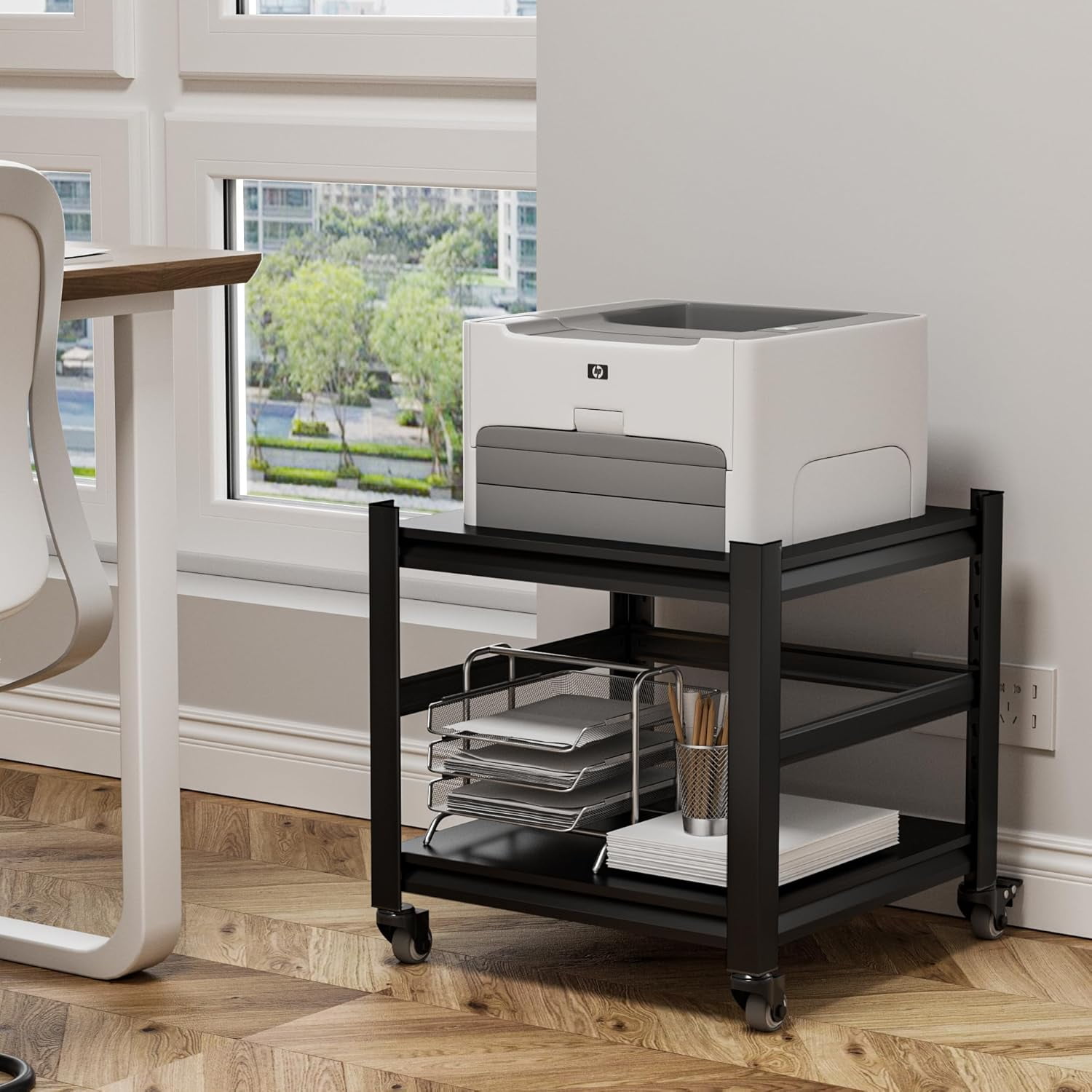 Printer Stand with Wheels,2-Tier Printer Table with Adjustable Storage ...