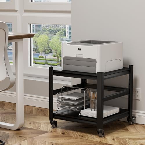 Printer Stand with Wheels,2-Tier Printer Table with Adjustable Storage ...
