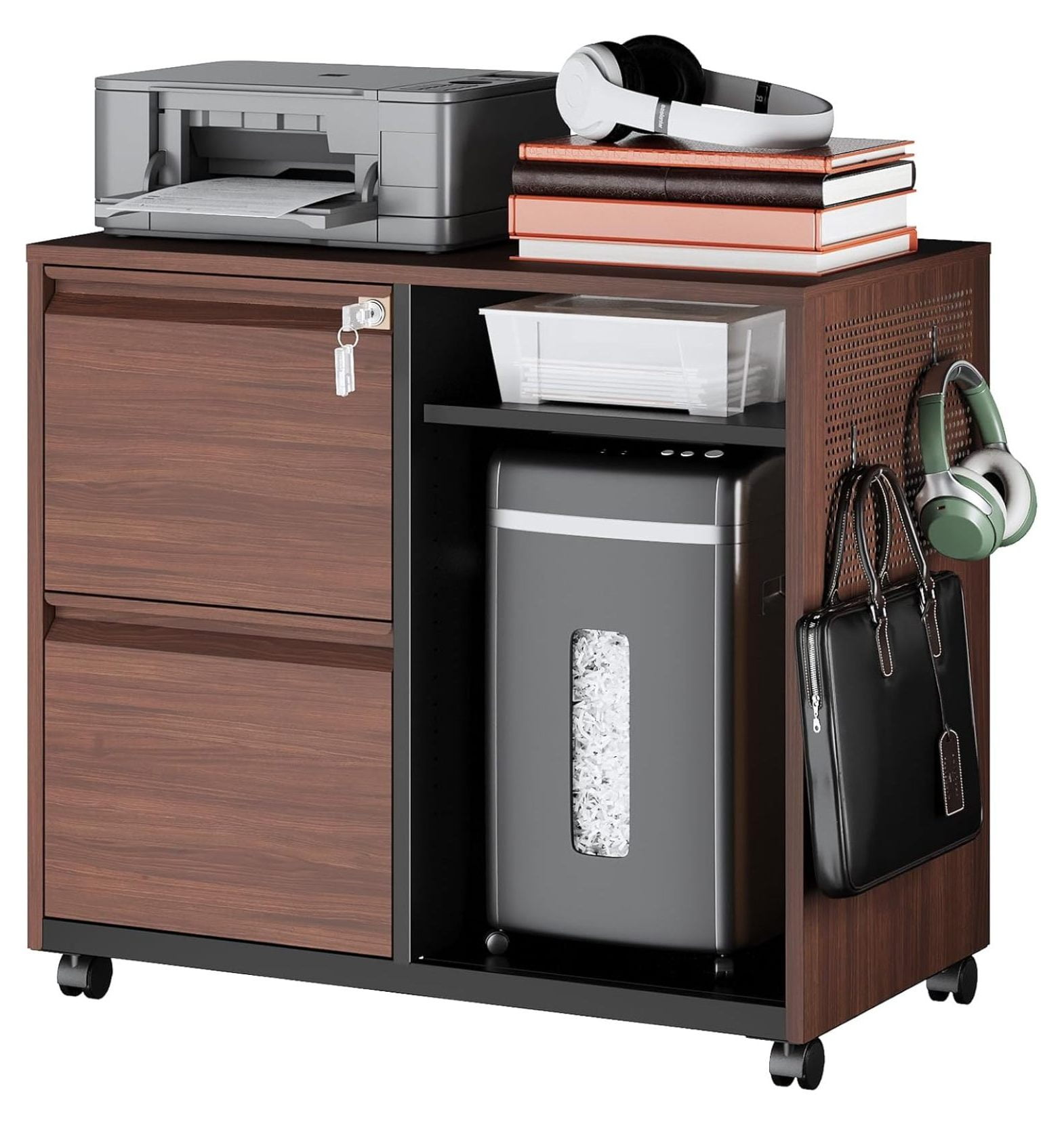 Printer Stand with 2 Drawers Storage,Home Office File Cabinet on Wheels ...