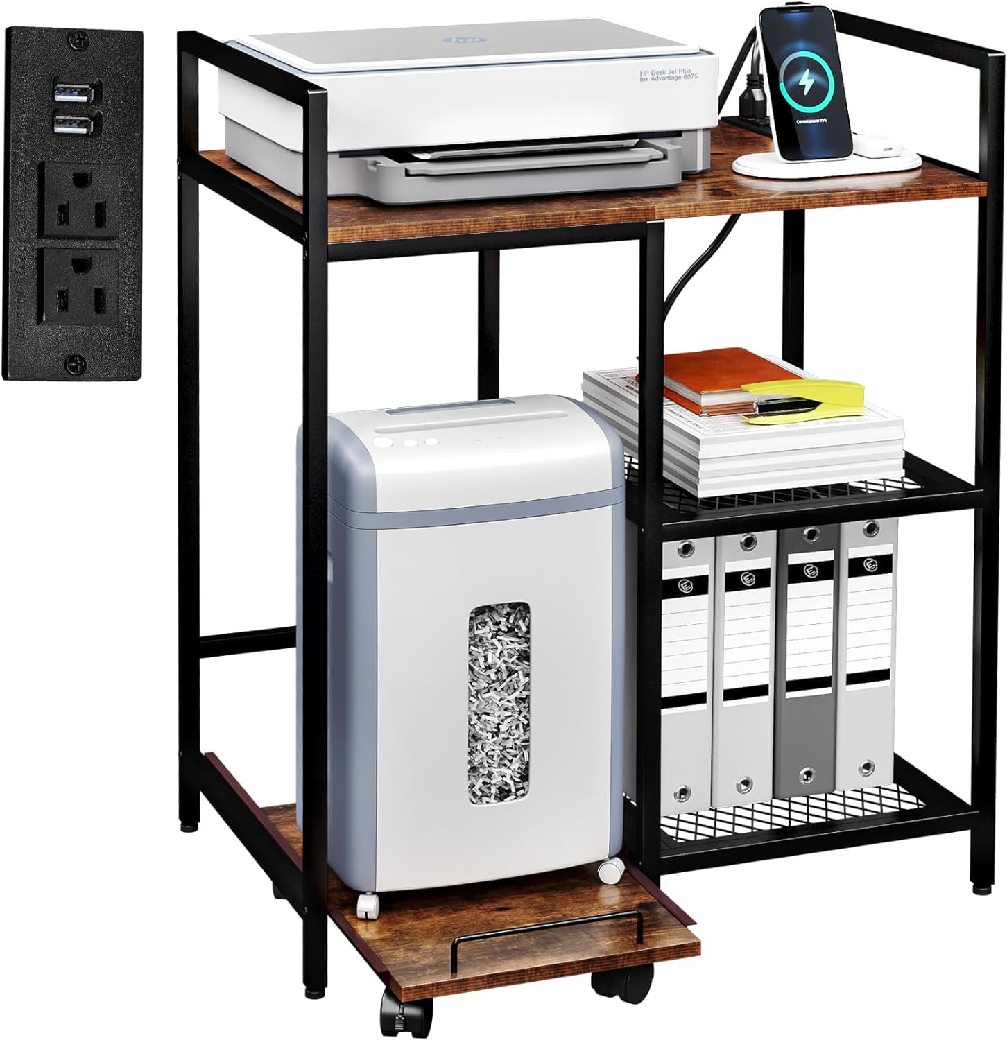Printer Stand with Pull-out Shelf, 3-Tier Multi-Functional Home Printer ...
