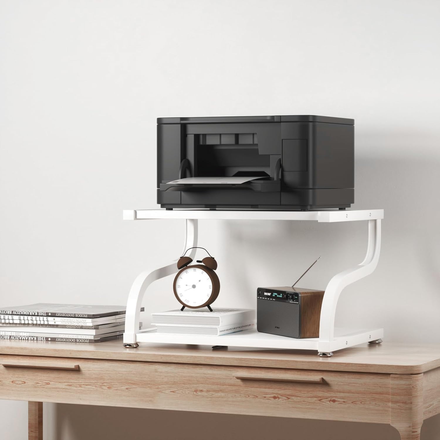 Printer Stand with Storage 2 Tier Desktop Shelf Printer Table Organizer ...