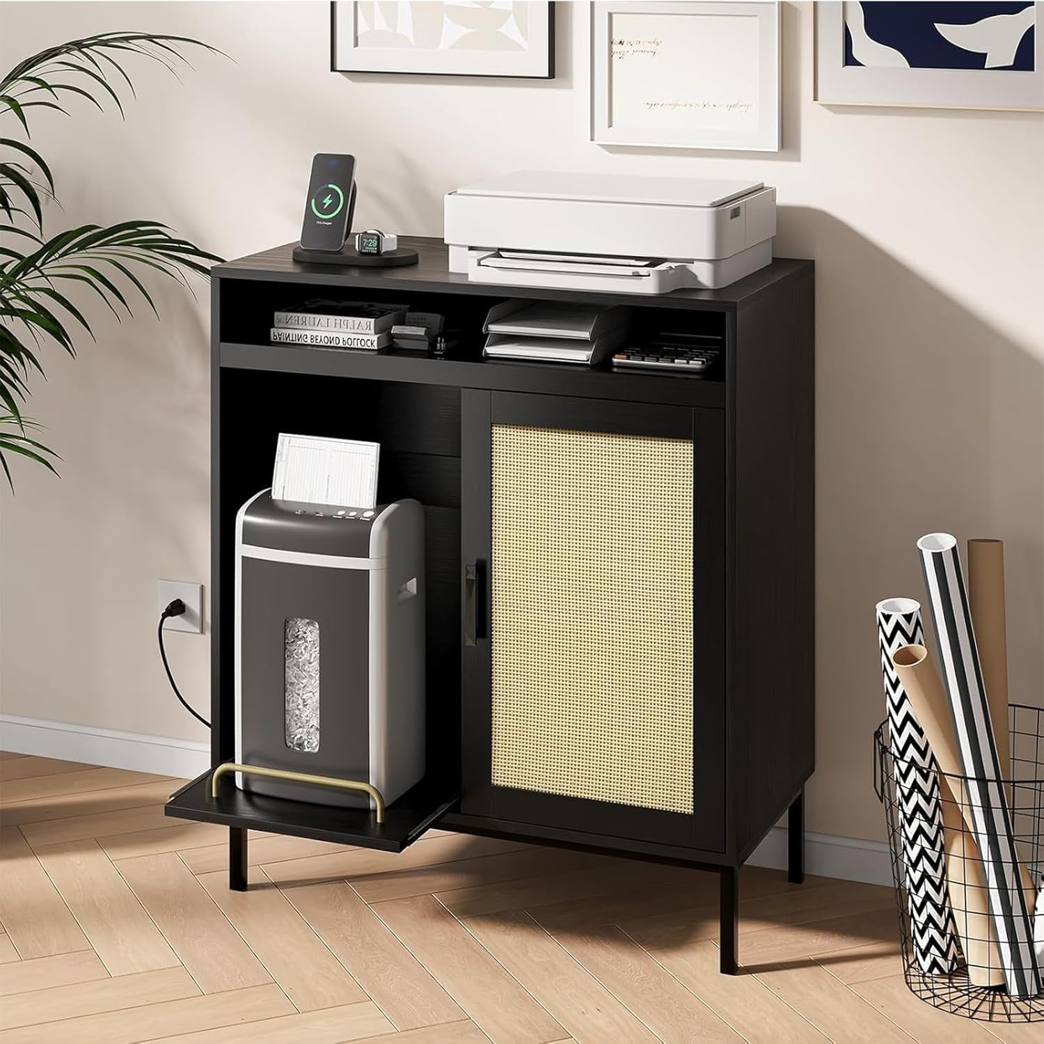 Printer Stand with Storage, Adjustable Printer Cabinet with Charging ...