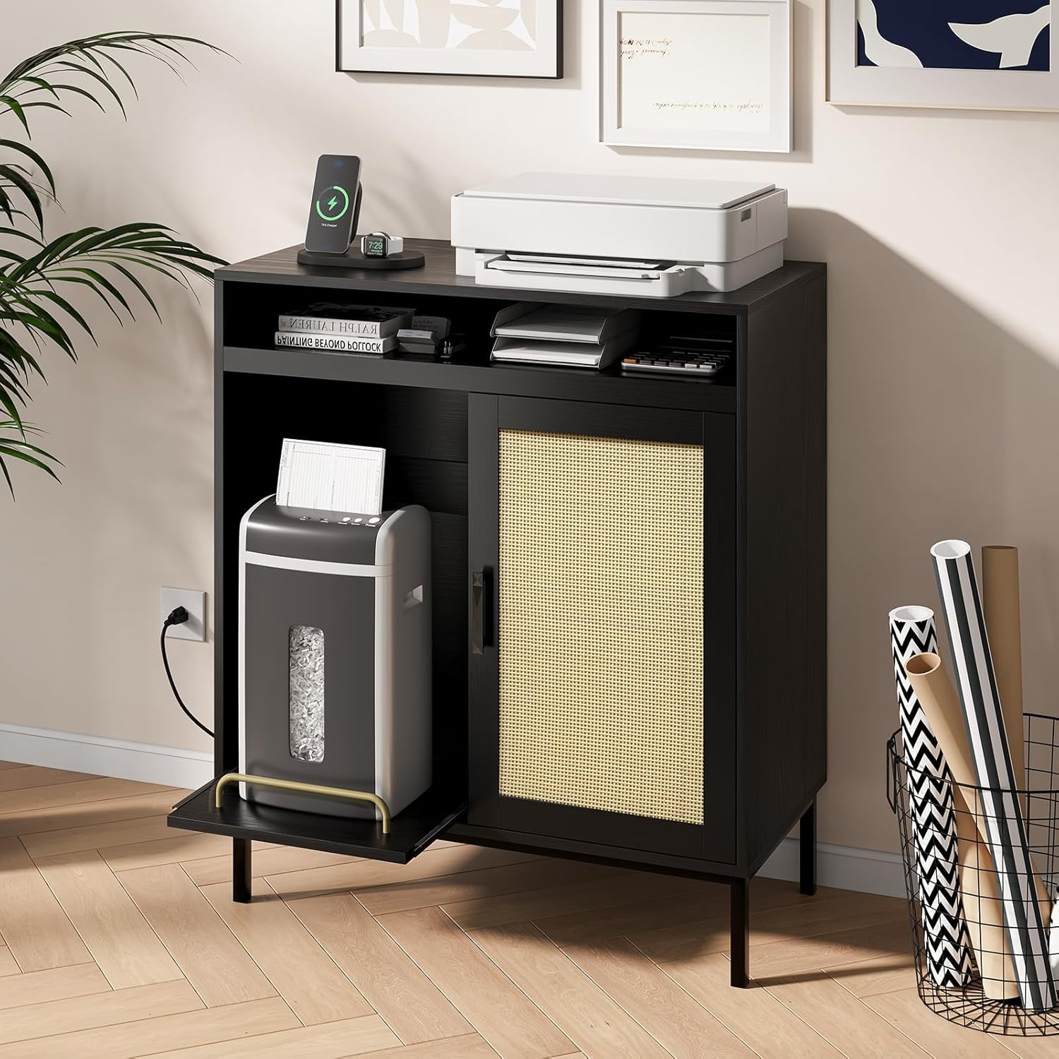 Printer Stand with Storage, Adjustable Printer Cabinet with Charging ...
