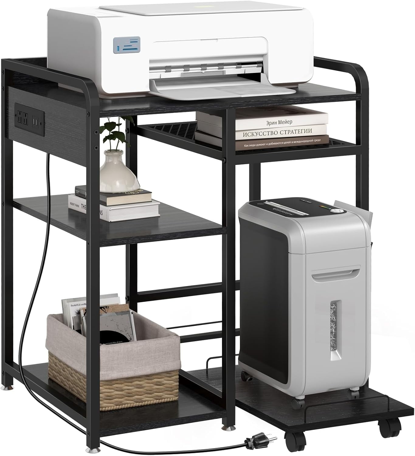 Printer Stands with Charging Station, 23.6 x 18.9 Inch Large Printer ...