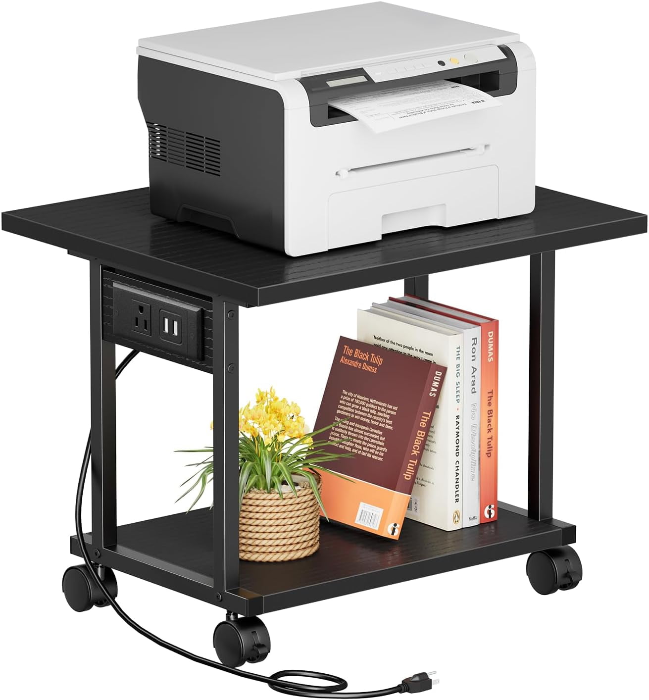Printer Table, 2-Tier Under Desk Printer Stand with Charging Station ...