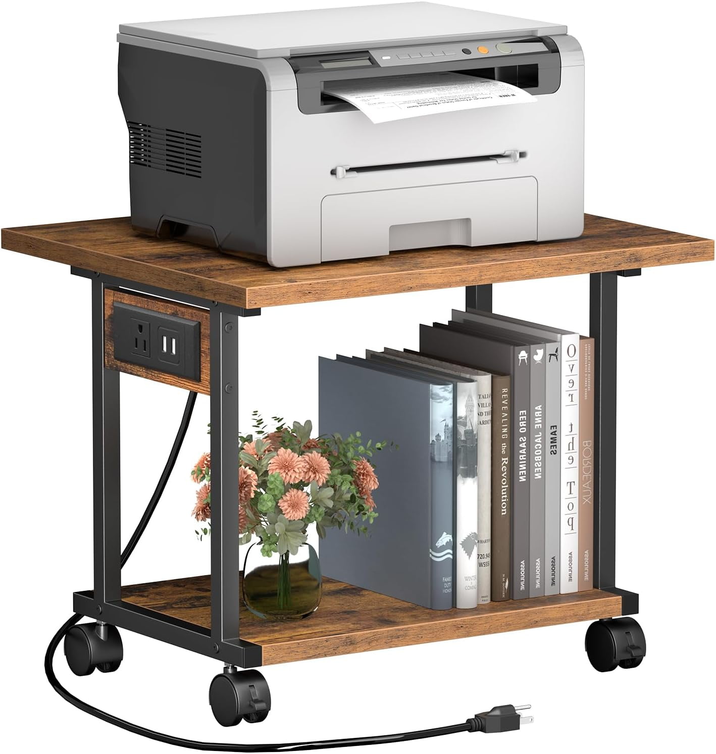 Printer Table, 2-Tier Under Desk Printer Stand with Charging Station ...