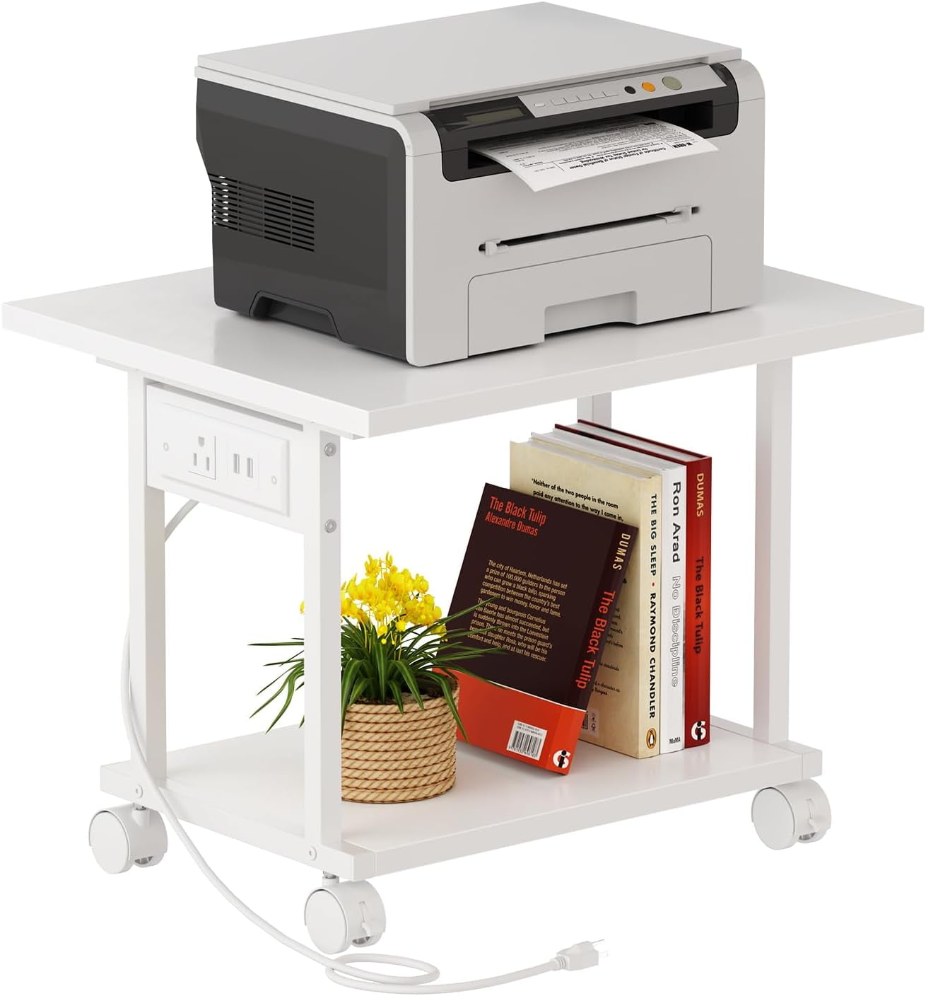 Printer Table, 2-Tier Under Desk Printer Stand with Charging Station ...
