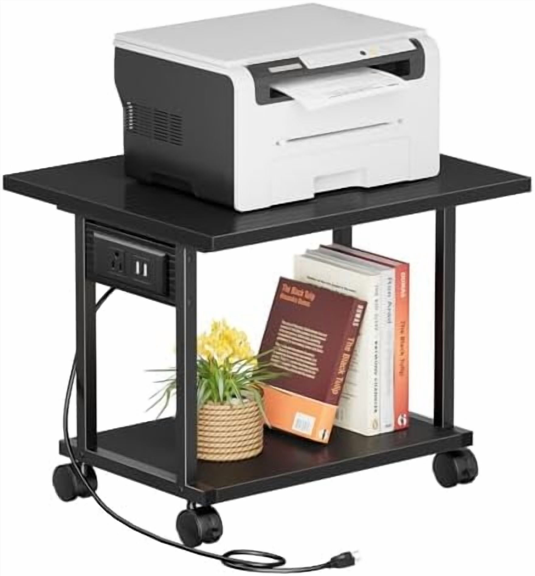 Printer Table, 2-Tier Under Desk Printer Stand with Charging Station ...