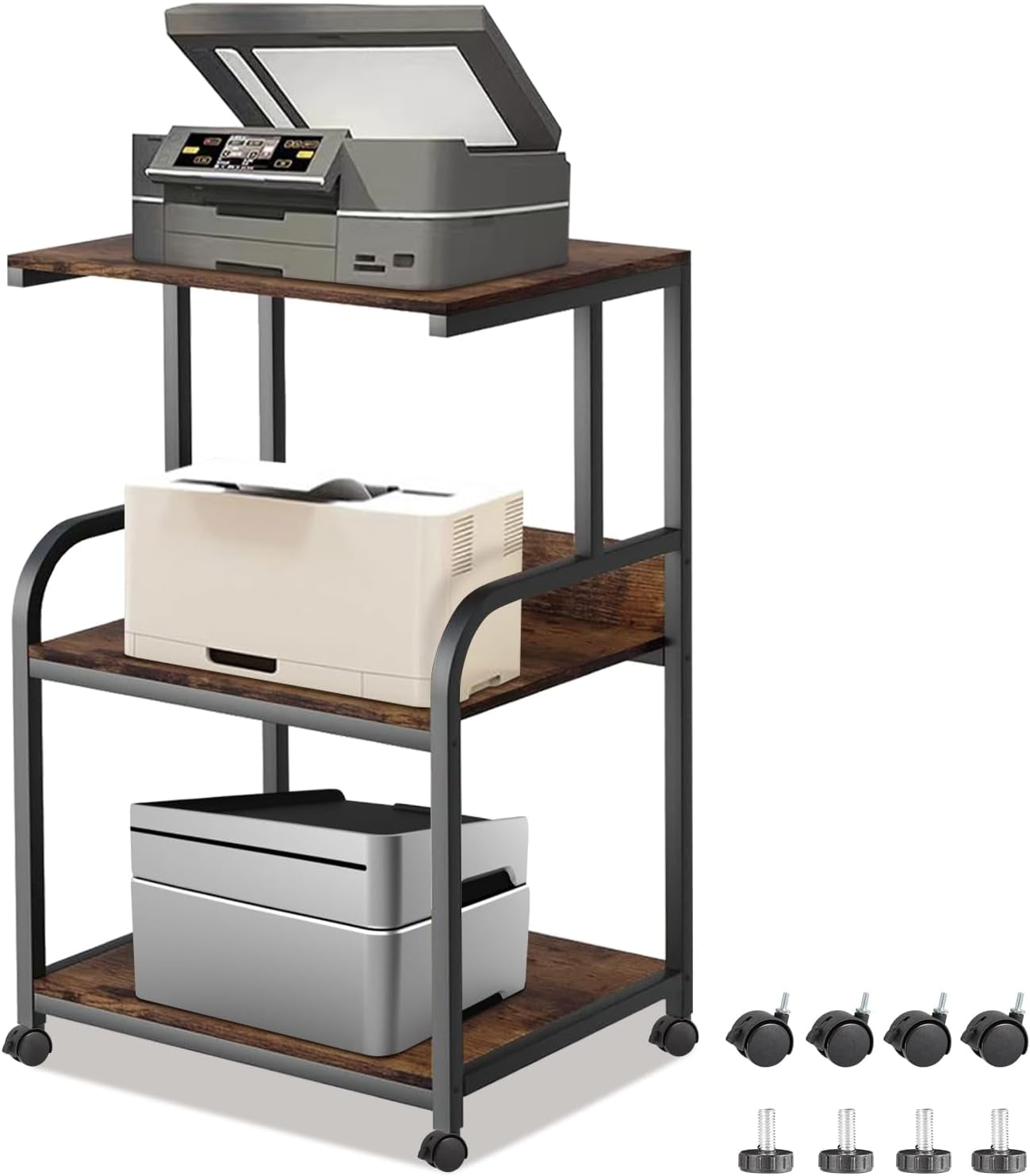 Printer Table Stand, Printer Stand with Storage, 3 Tier Rolling Printer ...