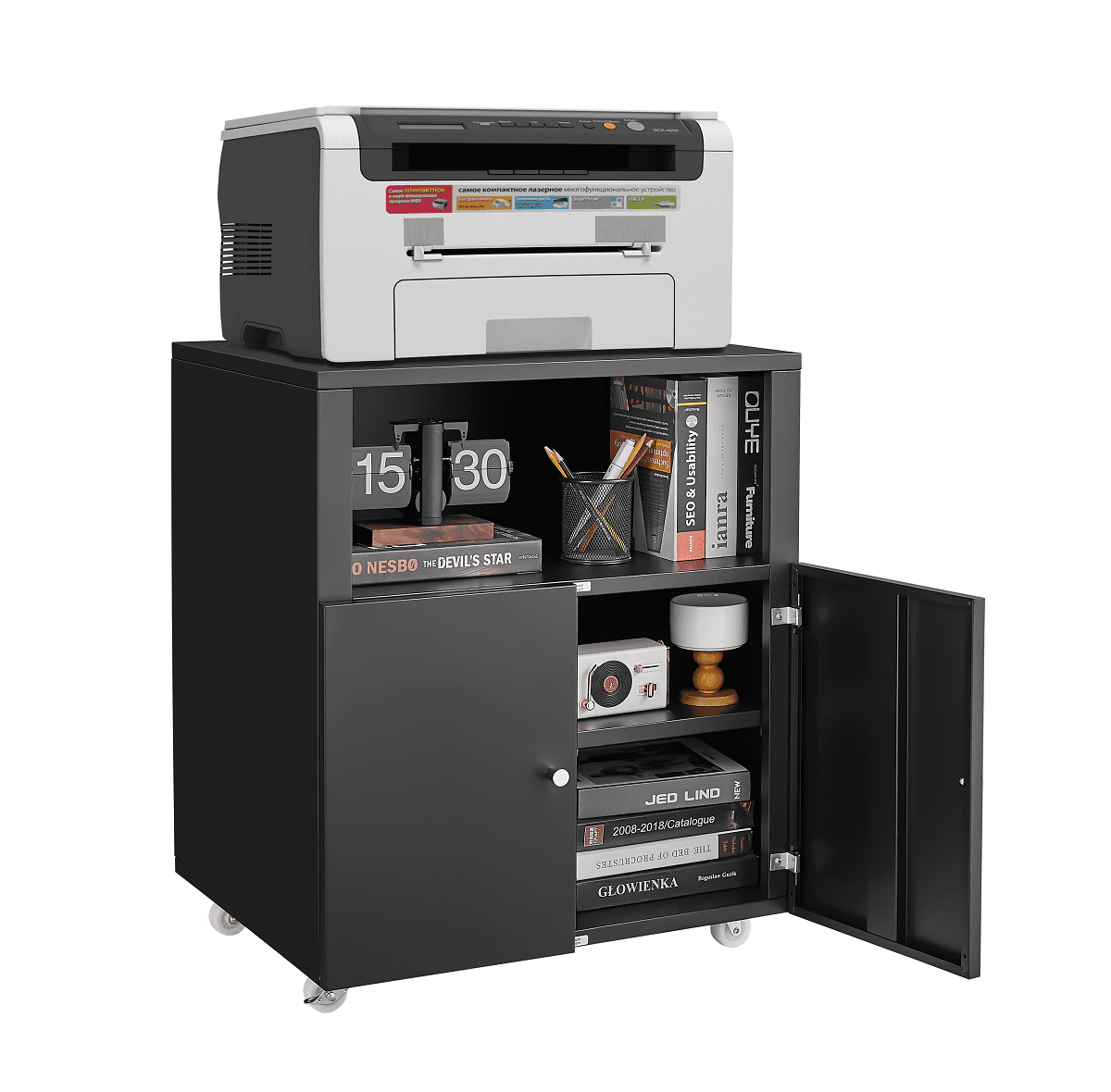Printer Tables, Home Office Printer Stand with Wheels, with File door ...