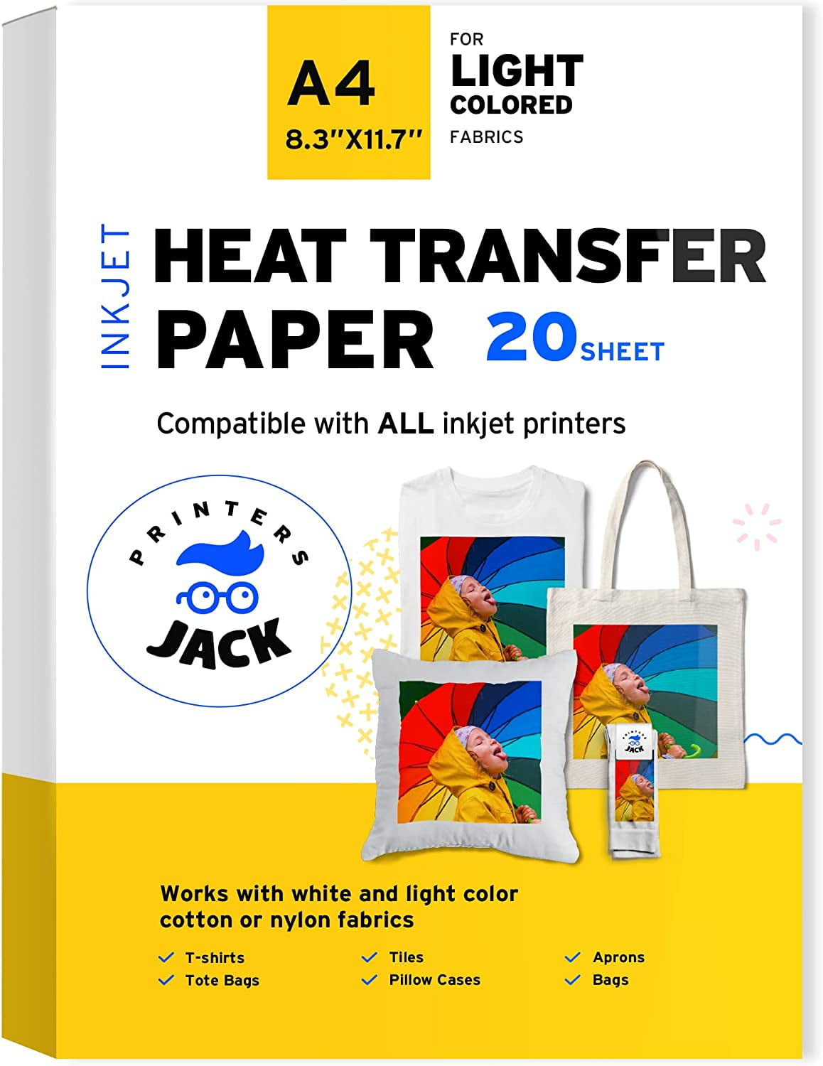 Printers Jack Iron on Heat Transfer Paper for White and Light Fabric, 1 ...