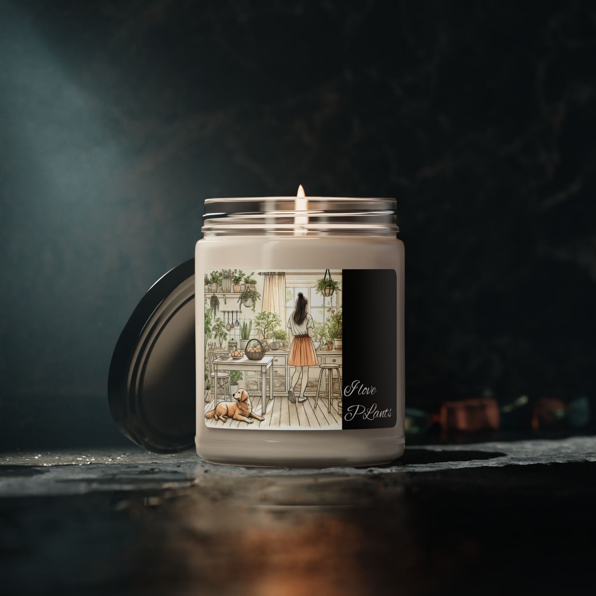 Printify 9oz Scented Candle with Plant-Filled Kitchen, Dog and Cat ...