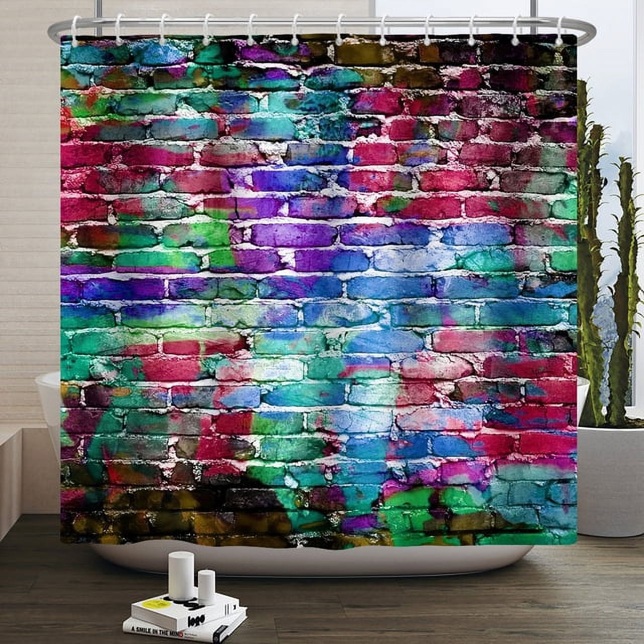 Printing Brick Shower Curtains Vintage Stone Brick Wall Wood Door ...