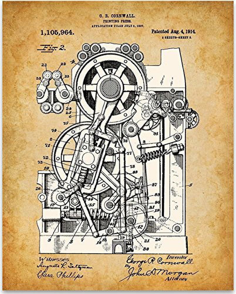 Printing Press Art Print - 11x14 Unframed Patent Print - Great Room ...