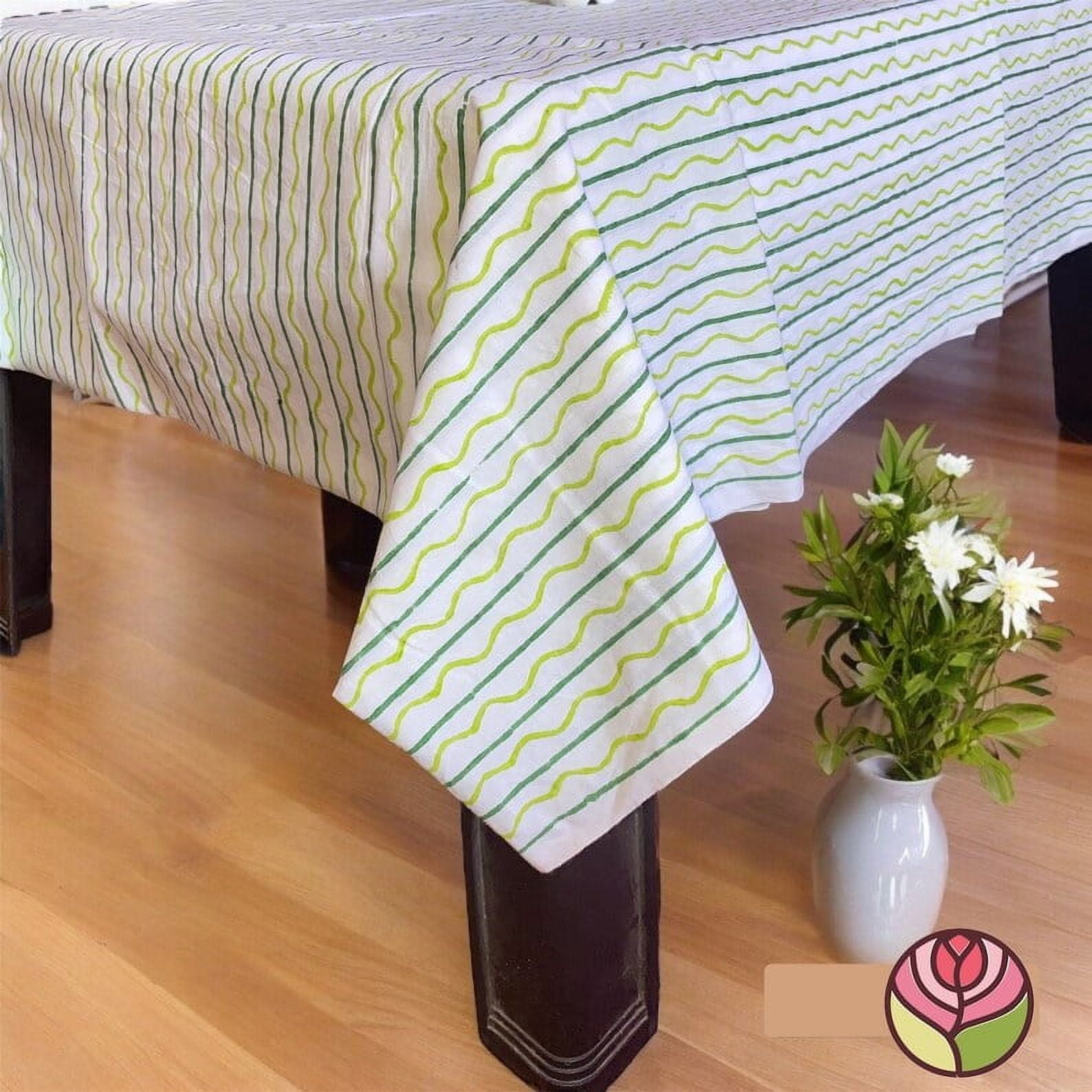 Printofab Mint Green Indian Strips Hand Block Printed Cotton Table ...