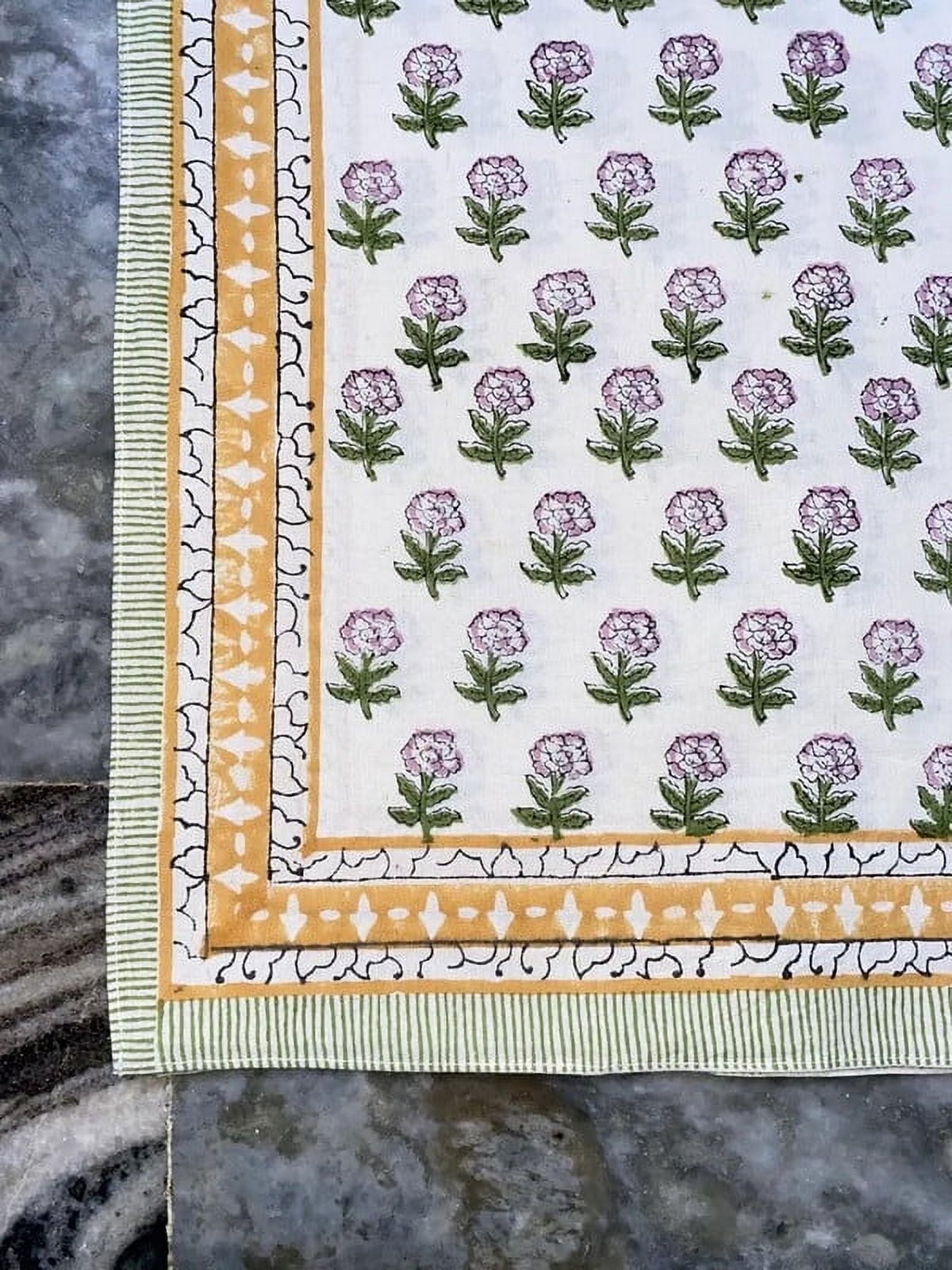 Printofab Mustard & Green, White Floral Indian Hand Block Printed ...