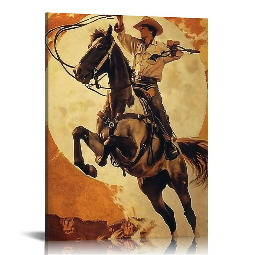 Prints American West Rodeo Cowboy Wall Art Painting Brown Straw Hat on ...