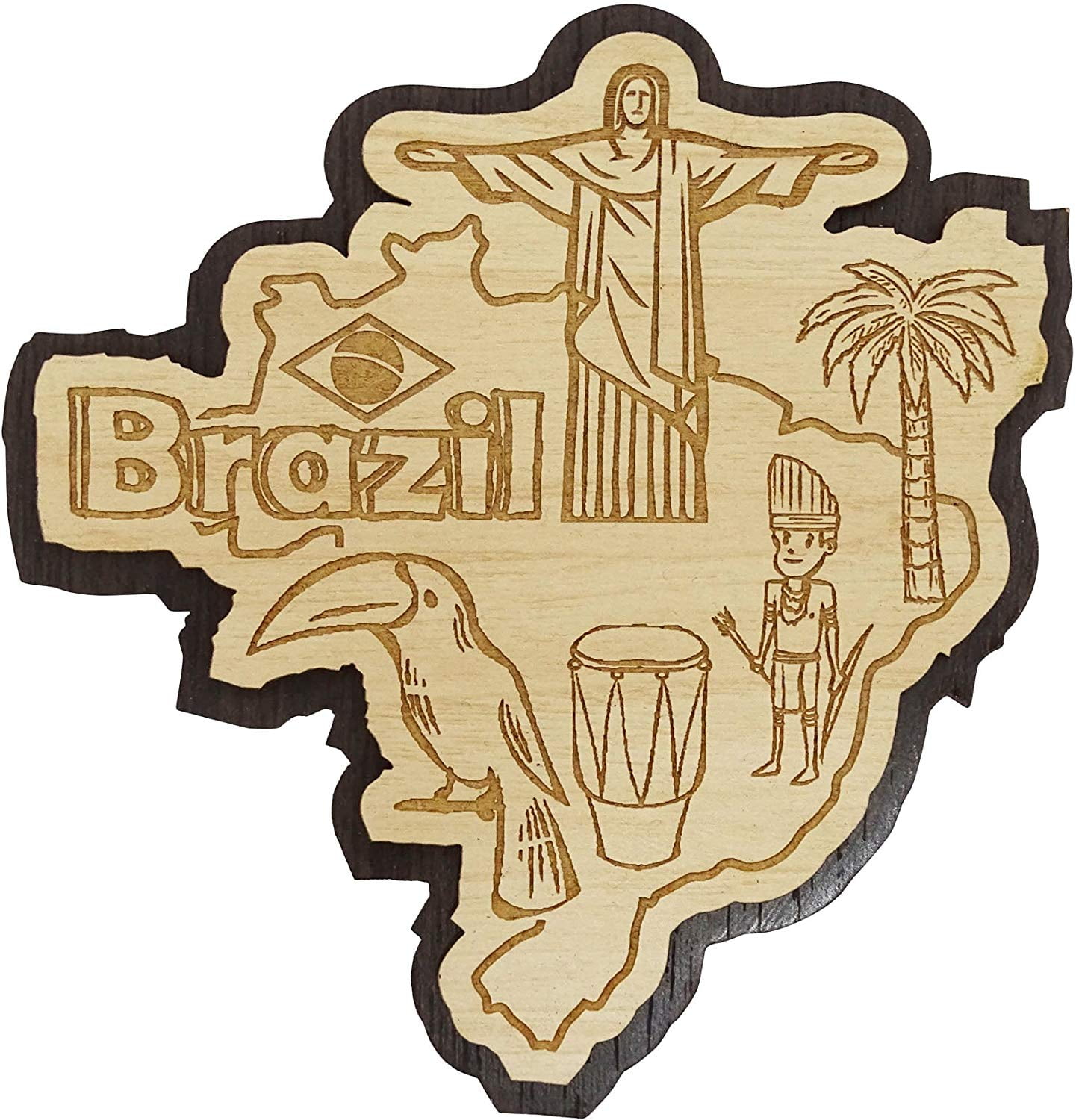 Printtoo Brazil Map Wooden Engraved Fridge Magnet Souvenir Collectibles ...
