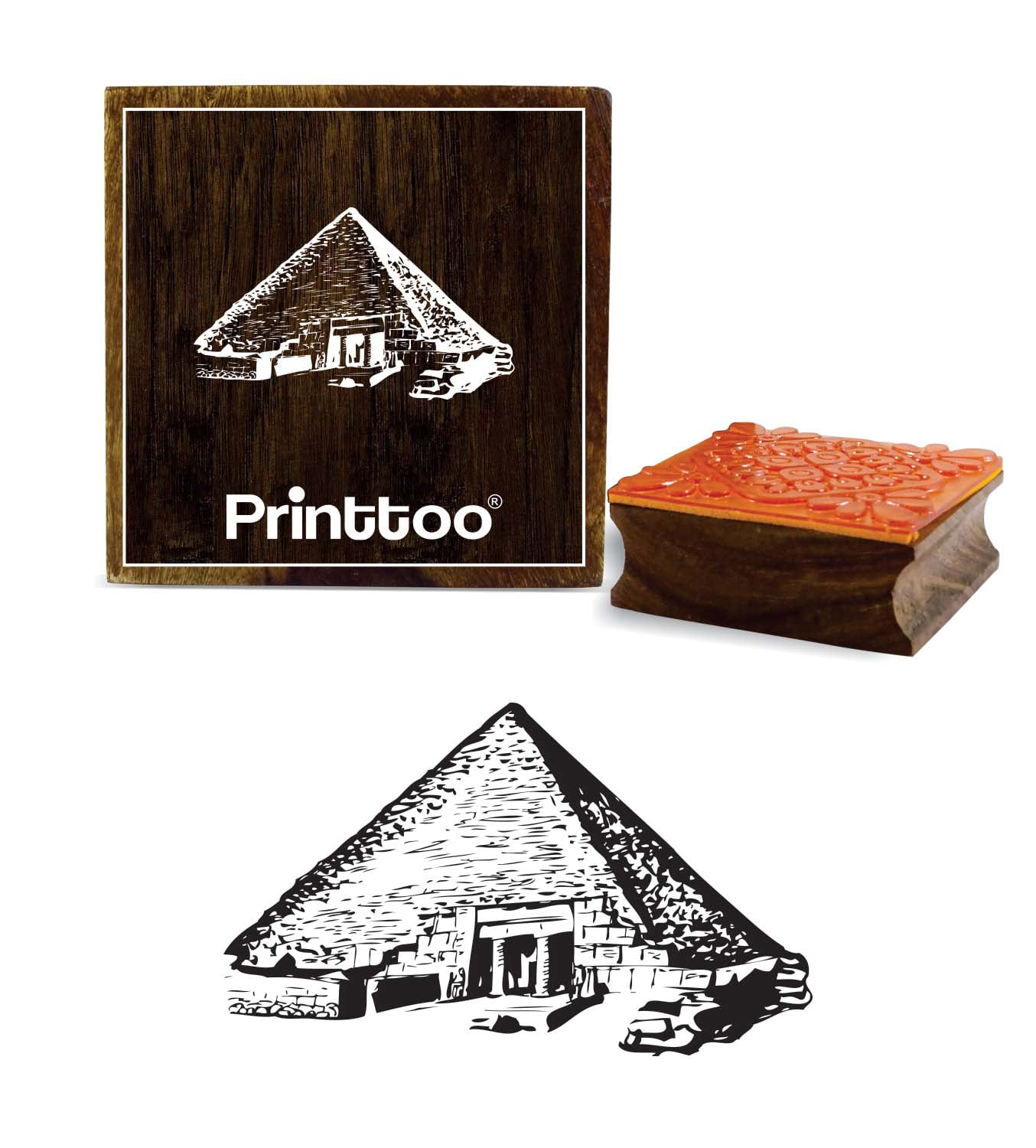 Printtoo Brown Wooden Rubber Stamp Great Pyramid of Giza Pattern Square ...