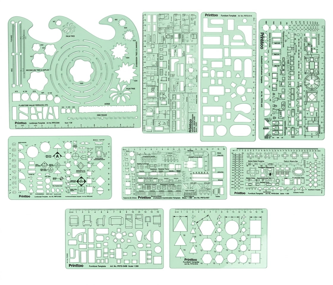 Printtoo Building Layout & Furniture Planner Stencils, 10 Pcs Architect ...