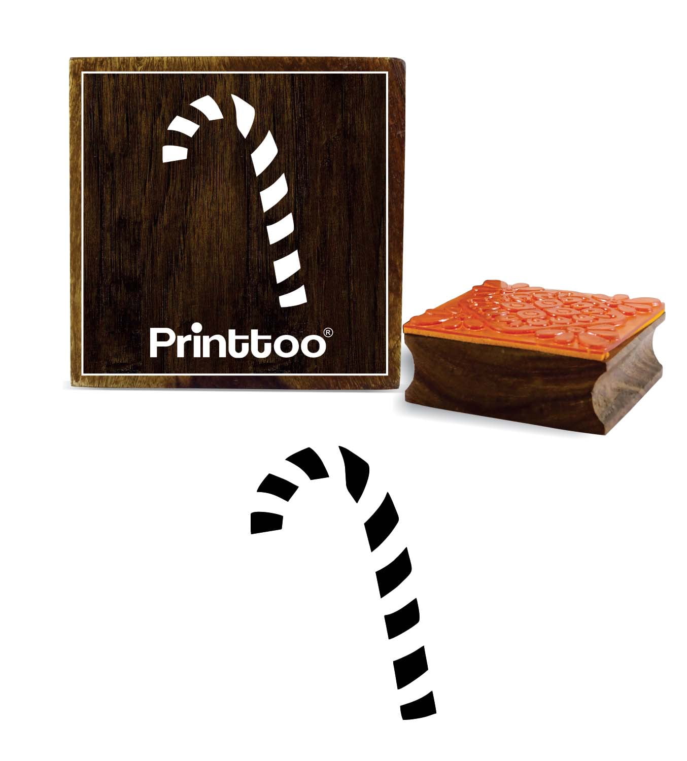 Printtoo Candy Cane Design Square Brown Wooden Rubber Stamp Diary Card ...