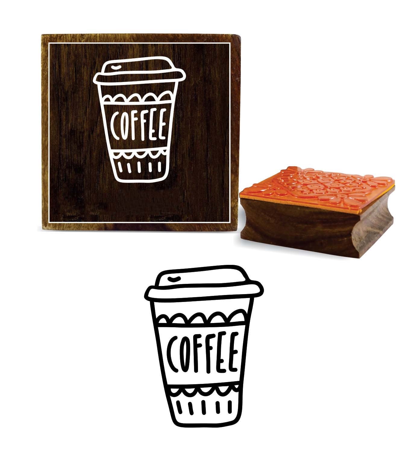 Printtoo Coffee Cup Design Diary Card Print Square Wooden Rubber Stamp ...