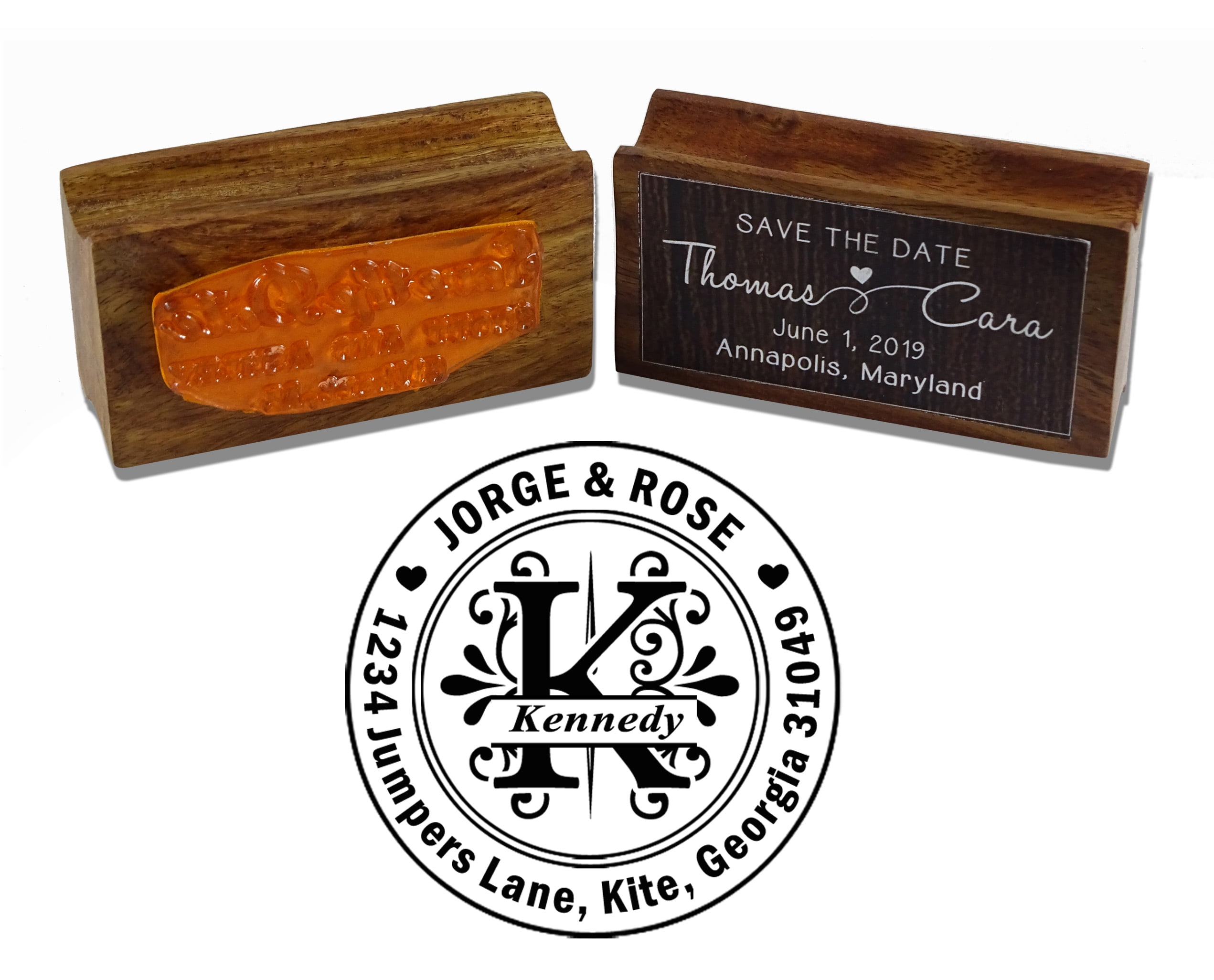 Printtoo Custom Round Initial Monogram Wood Mounted Rubber Stamp Family ...