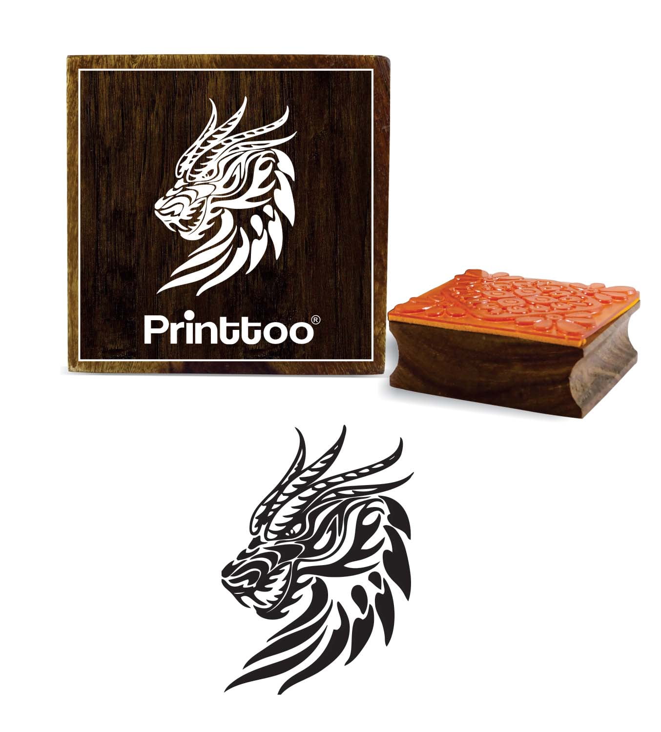Printtoo Dragon Head Pattern Square Wooden Rubber Stamp Crafting ...