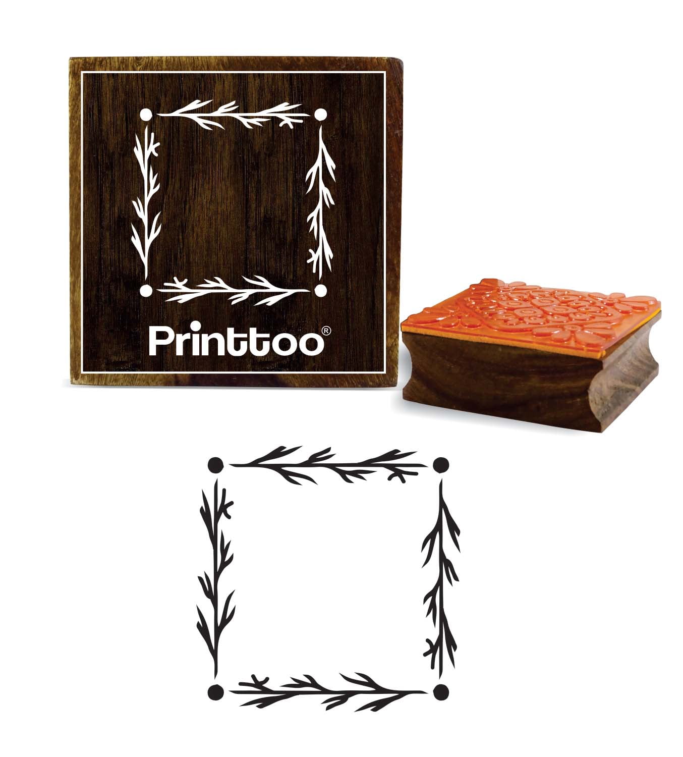 Printtoo Leaf Border Frame Wooden Square Rubber Stamp Craft Stamps ...