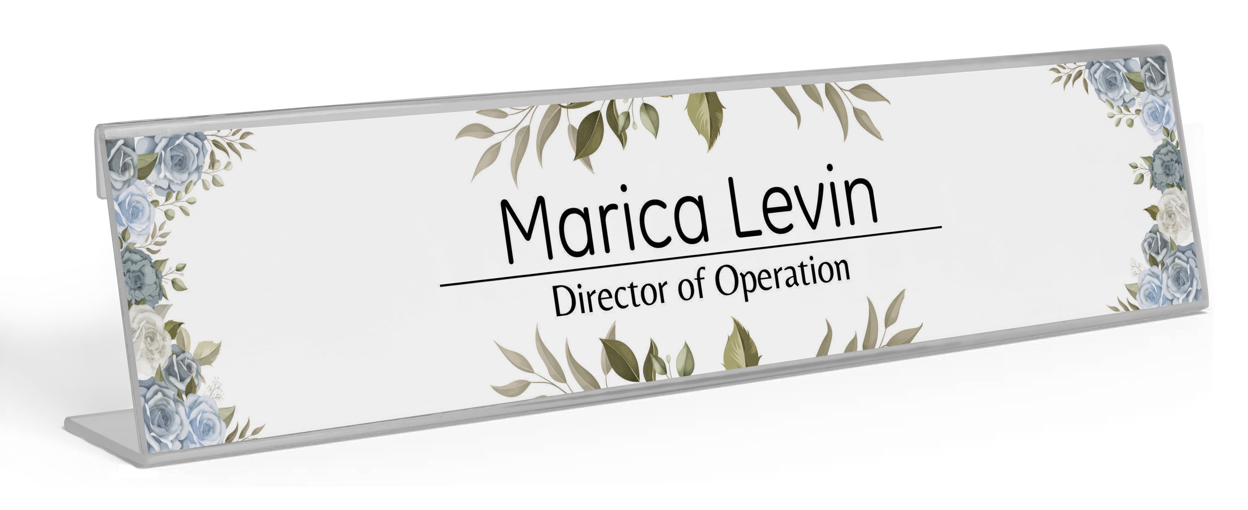 Printtoo Personalized Desk Name Plate Pretty Blue Roses And Leaves ...