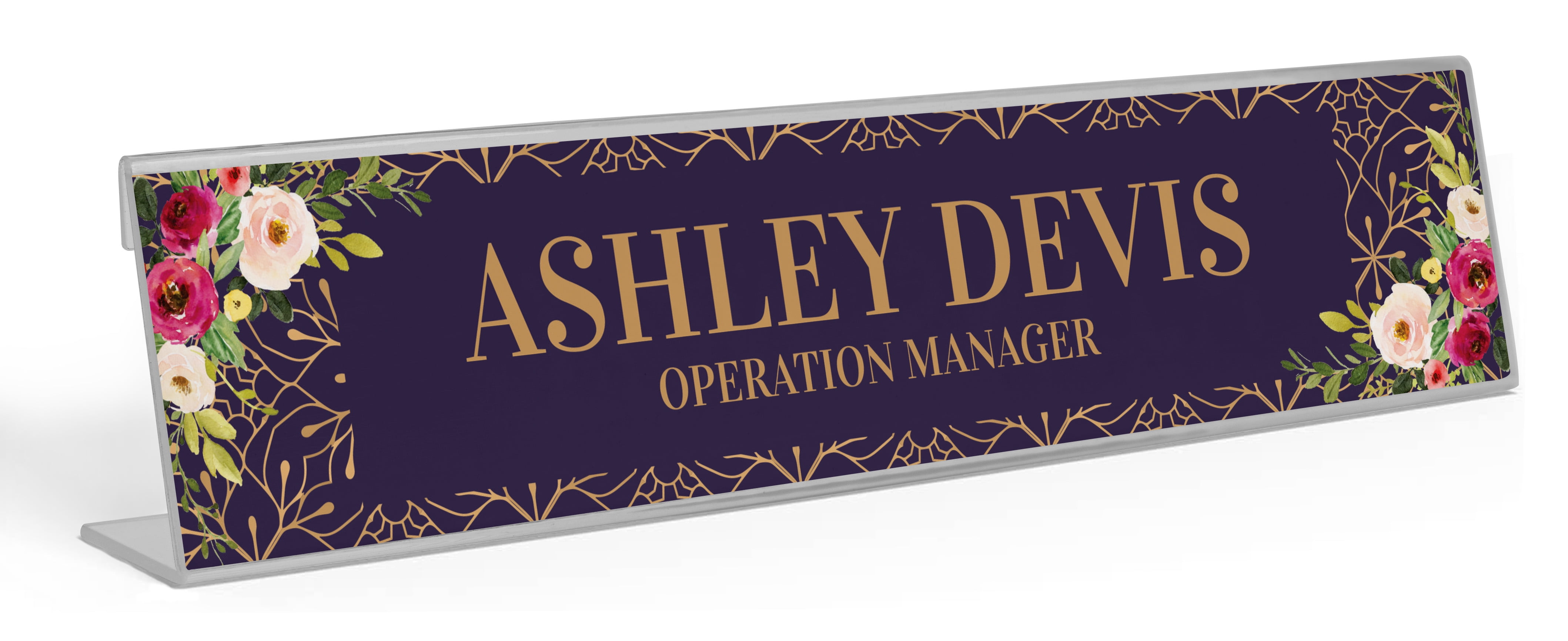 Printtoo Personalized Desk Name Plate Pretty Floral Custom Acrylic ...