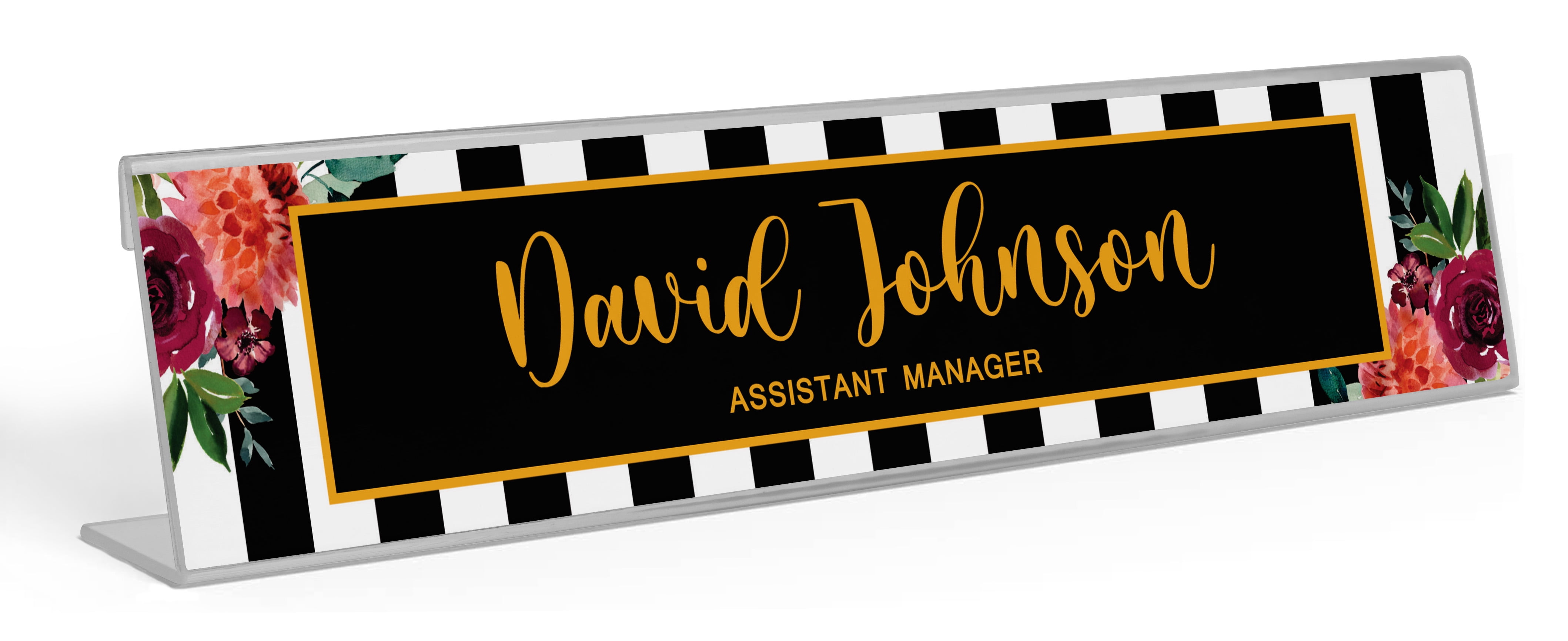 Printtoo Personalized Desk Name Plate Pretty Floral & Stripe Custom ...