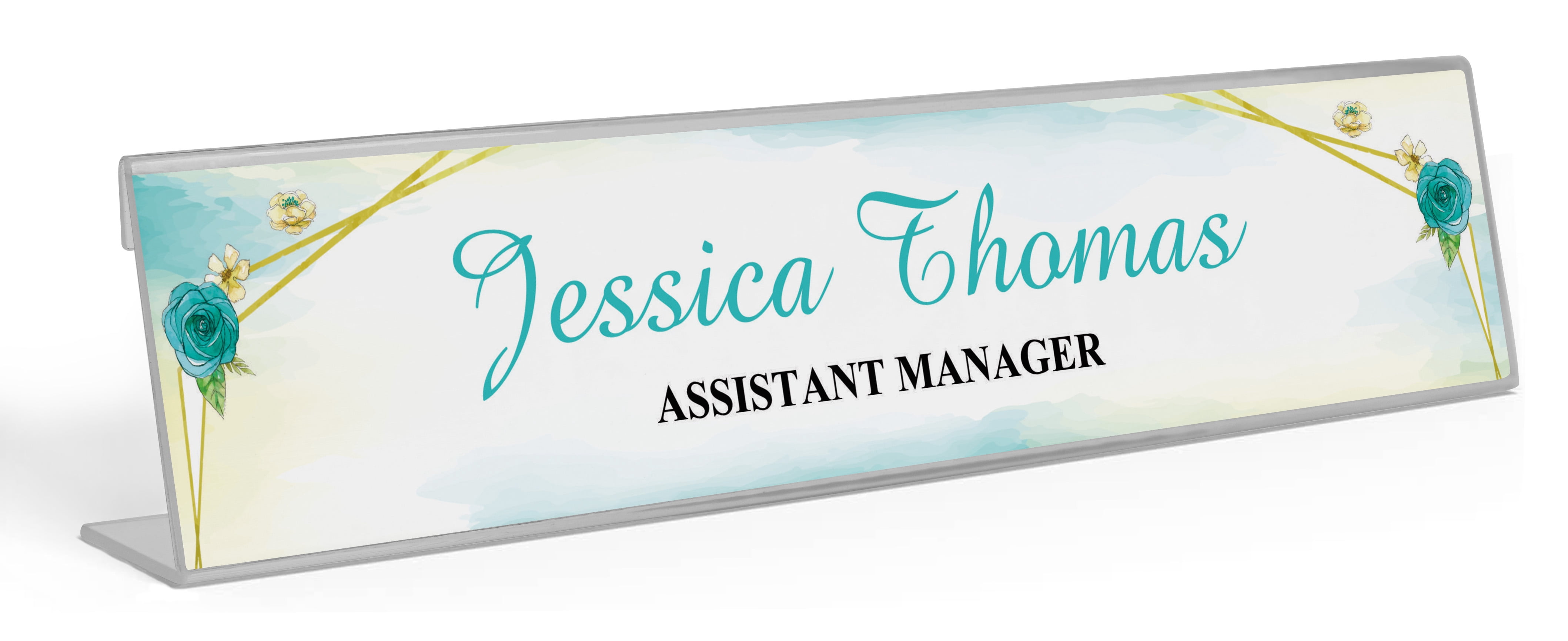 Printtoo Personalized Desk Name Plate Pretty Water Colour Flower Custom ...