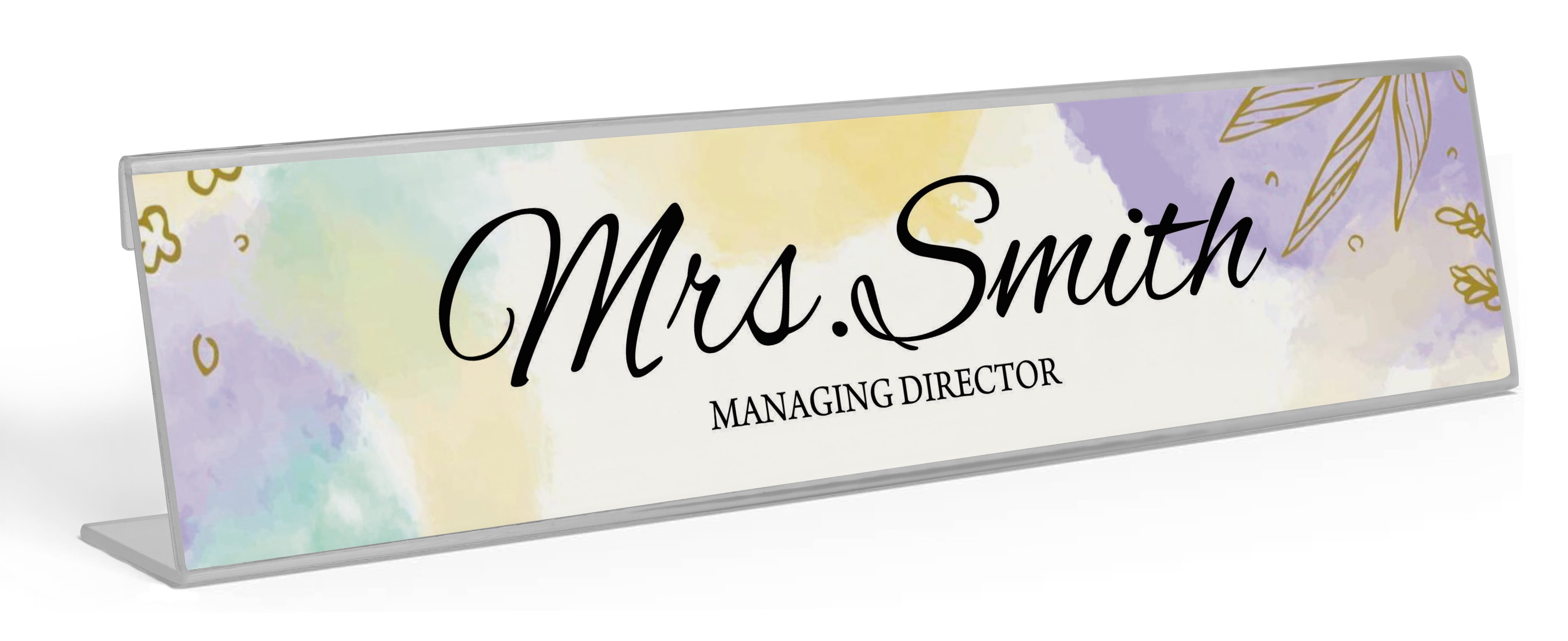 Printtoo Personalized Desk Name Plate Pretty Watercolor Leaves Custom ...