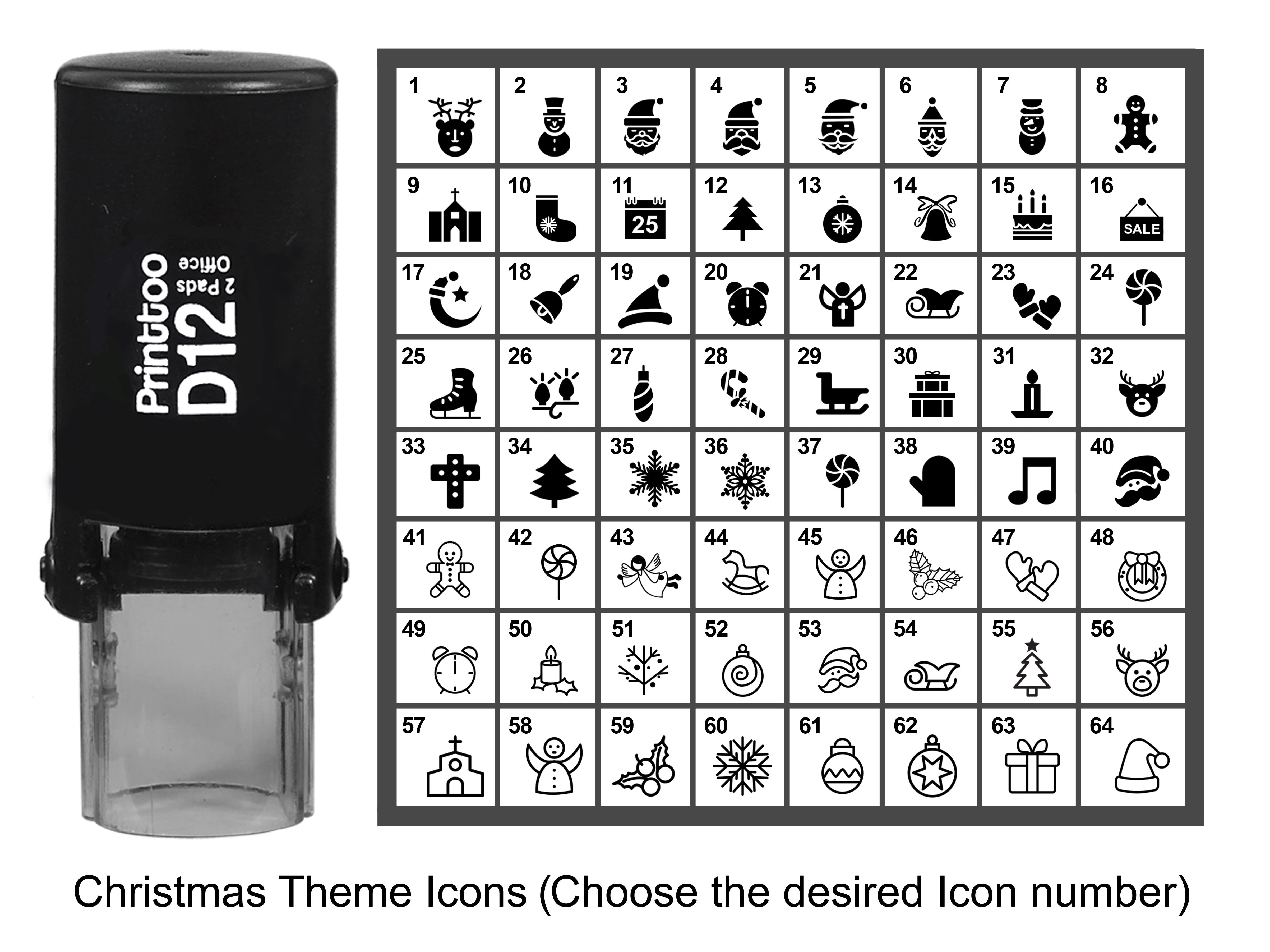 Printtoo Personalized Christmas Theme Icons Round Rubber Stamp Self ...