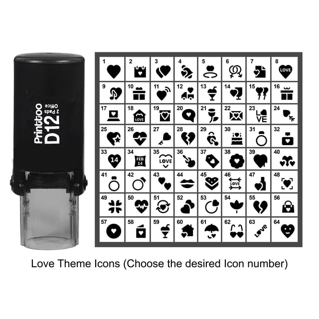 Printtoo Personalized Love Theme Icons Round Rubber Stamp Self Inking ...