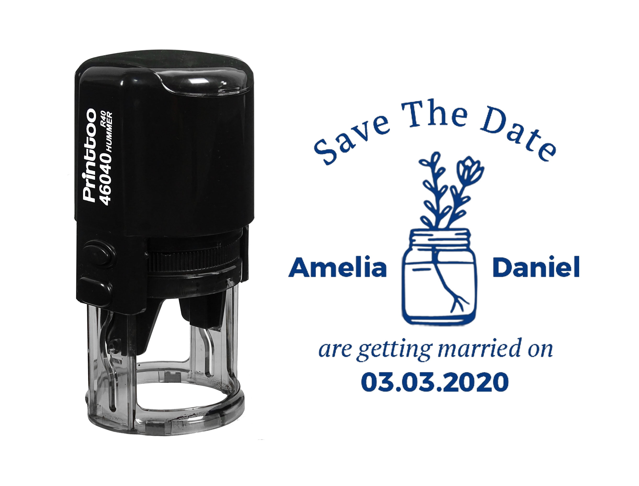 Printtoo Personalized Round Blue Self Inking Save The Date Stamp Custom ...