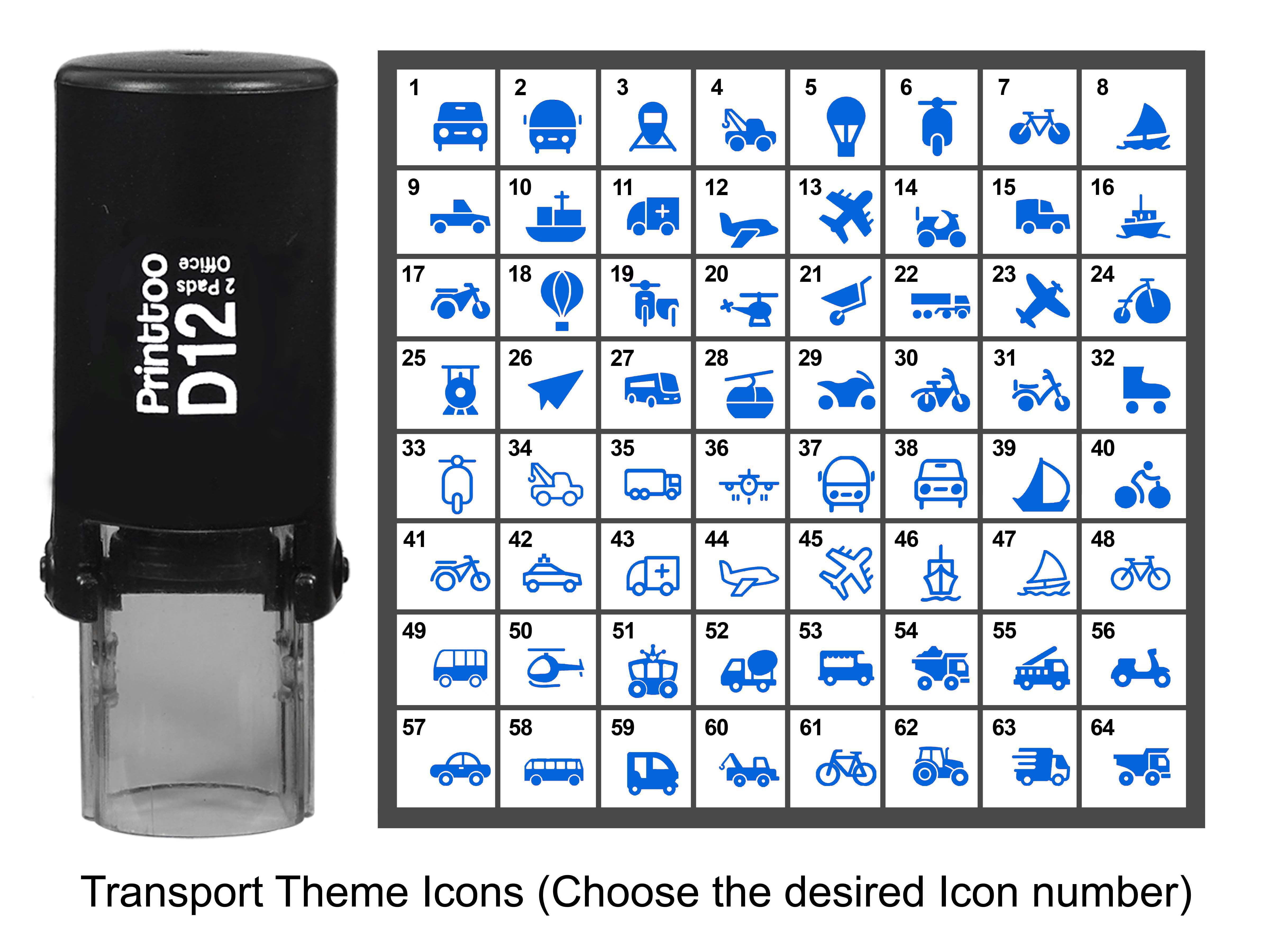 Printtoo Personalized Transport Theme Icons Round Rubber Stamp Self ...
