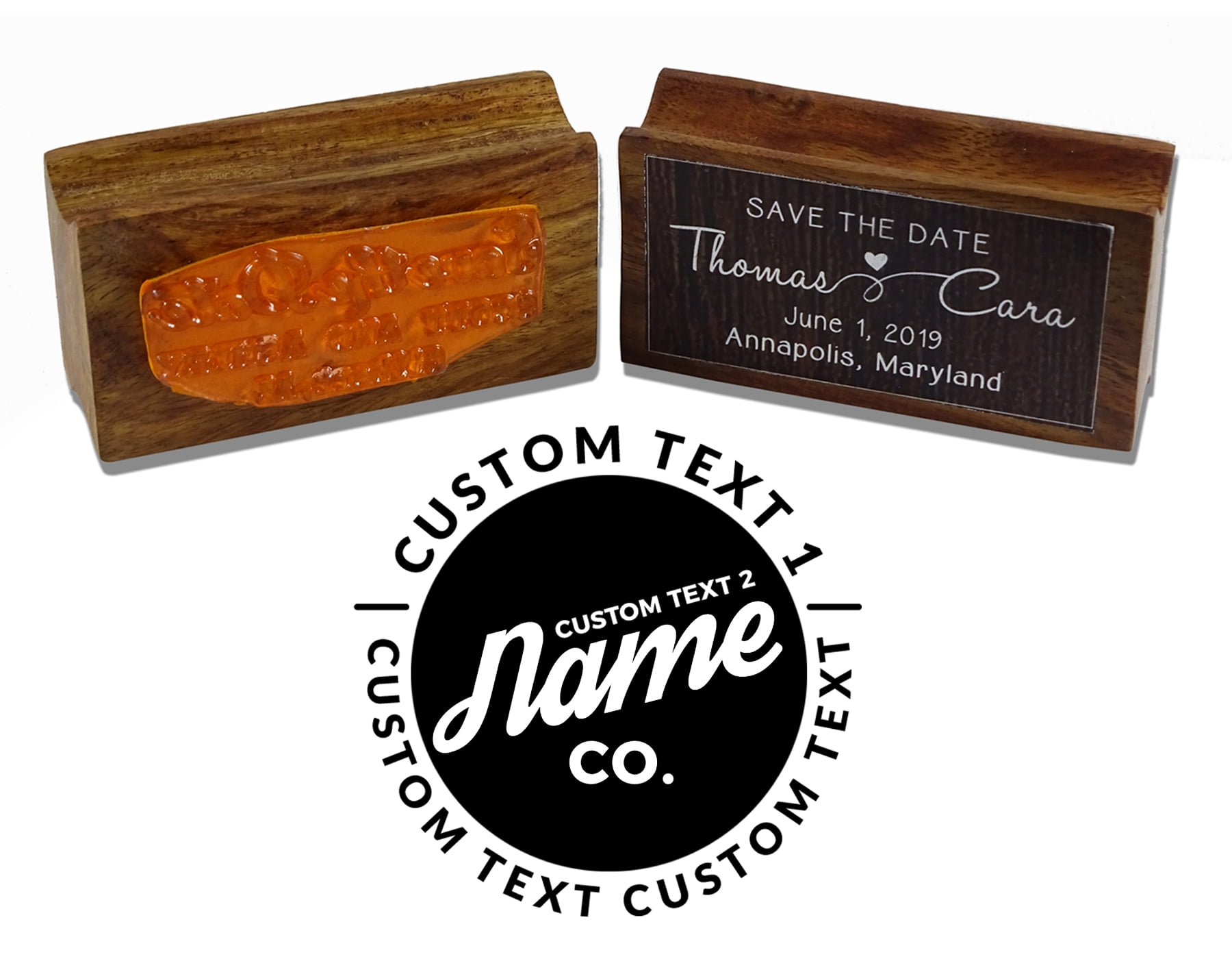 Printtoo Round Custom Text Rubber Stamp Wood Mounted Business Address ...