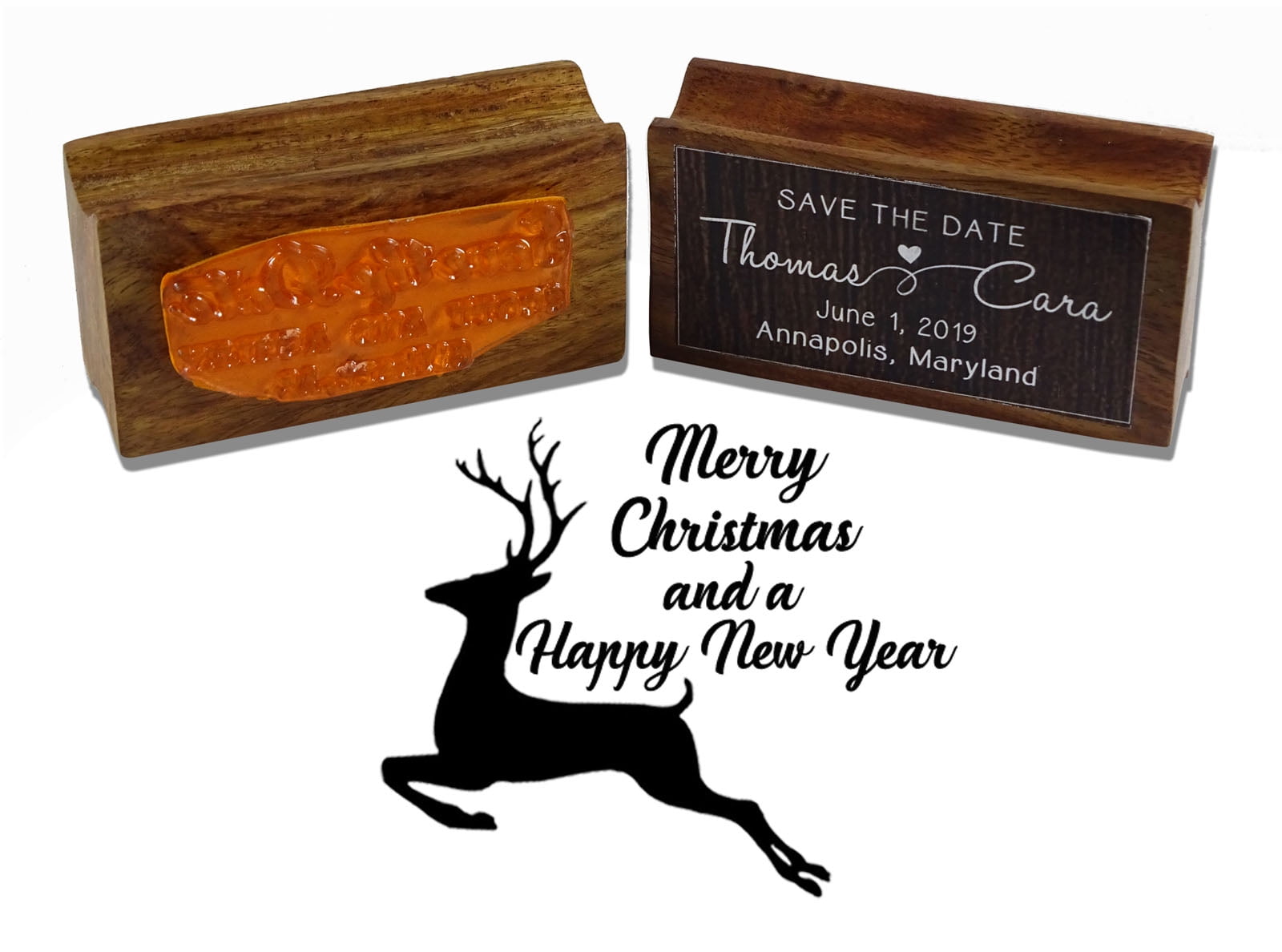 Printtoo Round Wood Mounted Merry Christmas And Happy New Year Rubber ...