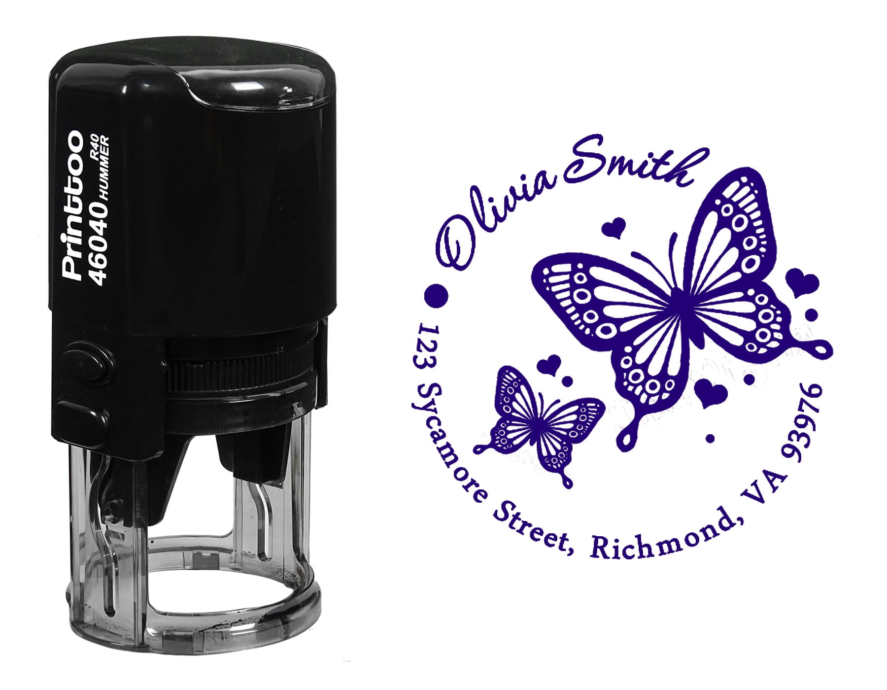 Printtoo Self Inking Custom Round Butterfly & Heart Design Address ...