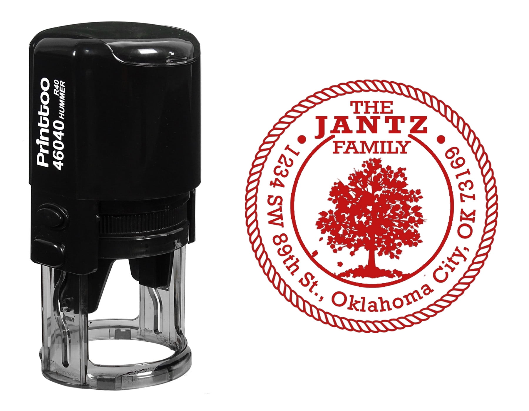 Printtoo Self Inking Custom Round Rope Family Address Rubber Stamp Tree ...