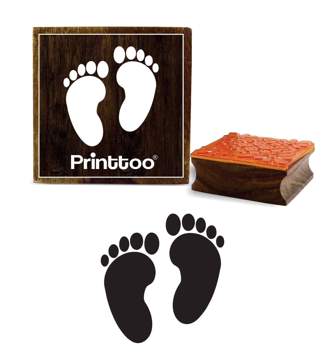 Printtoo Square Stamp Feet Print Pattern Wooden Rubber Baby Shower ...