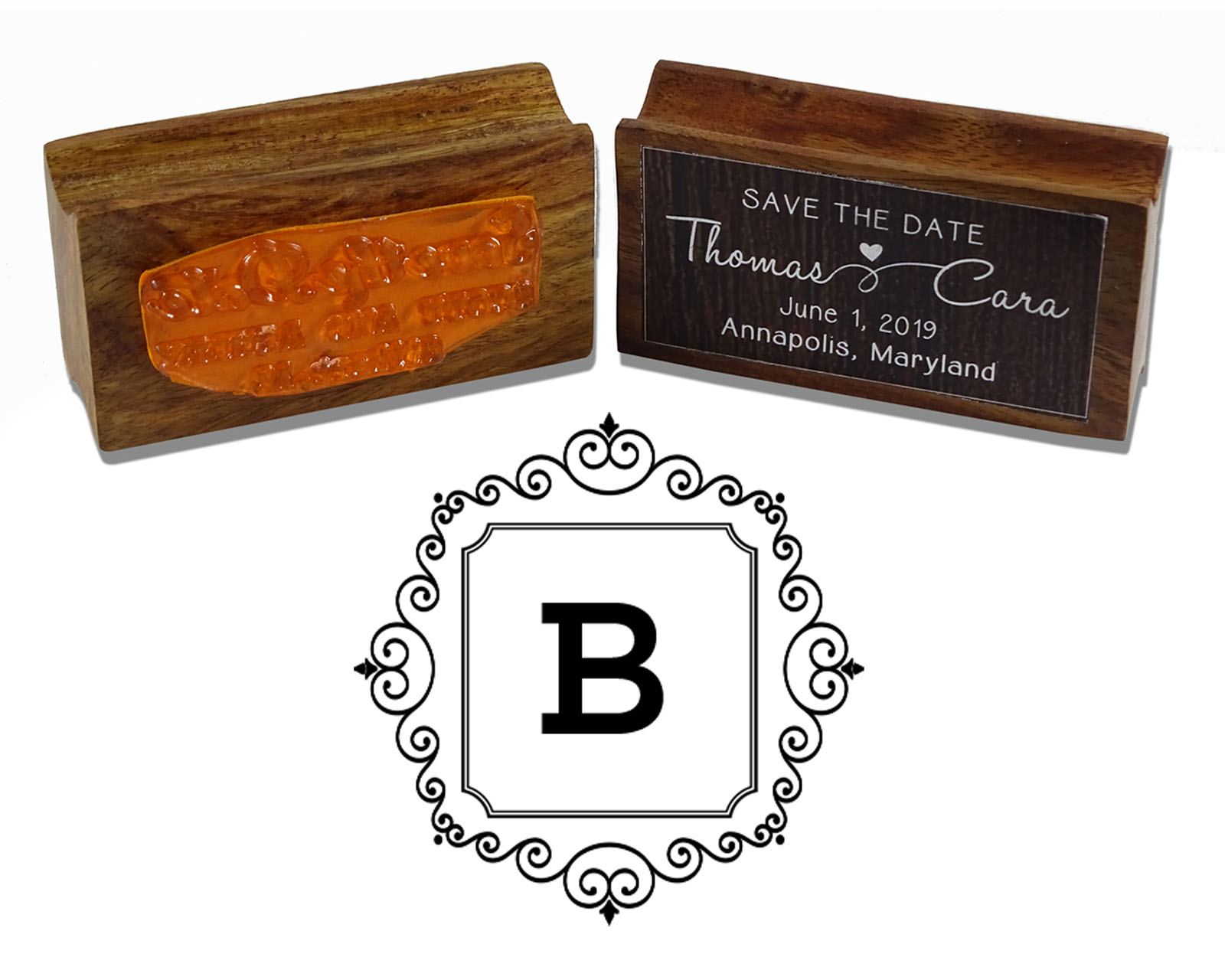 Printtoo Square Swirl Border Monogram Letter B Initial Wood Mounted ...