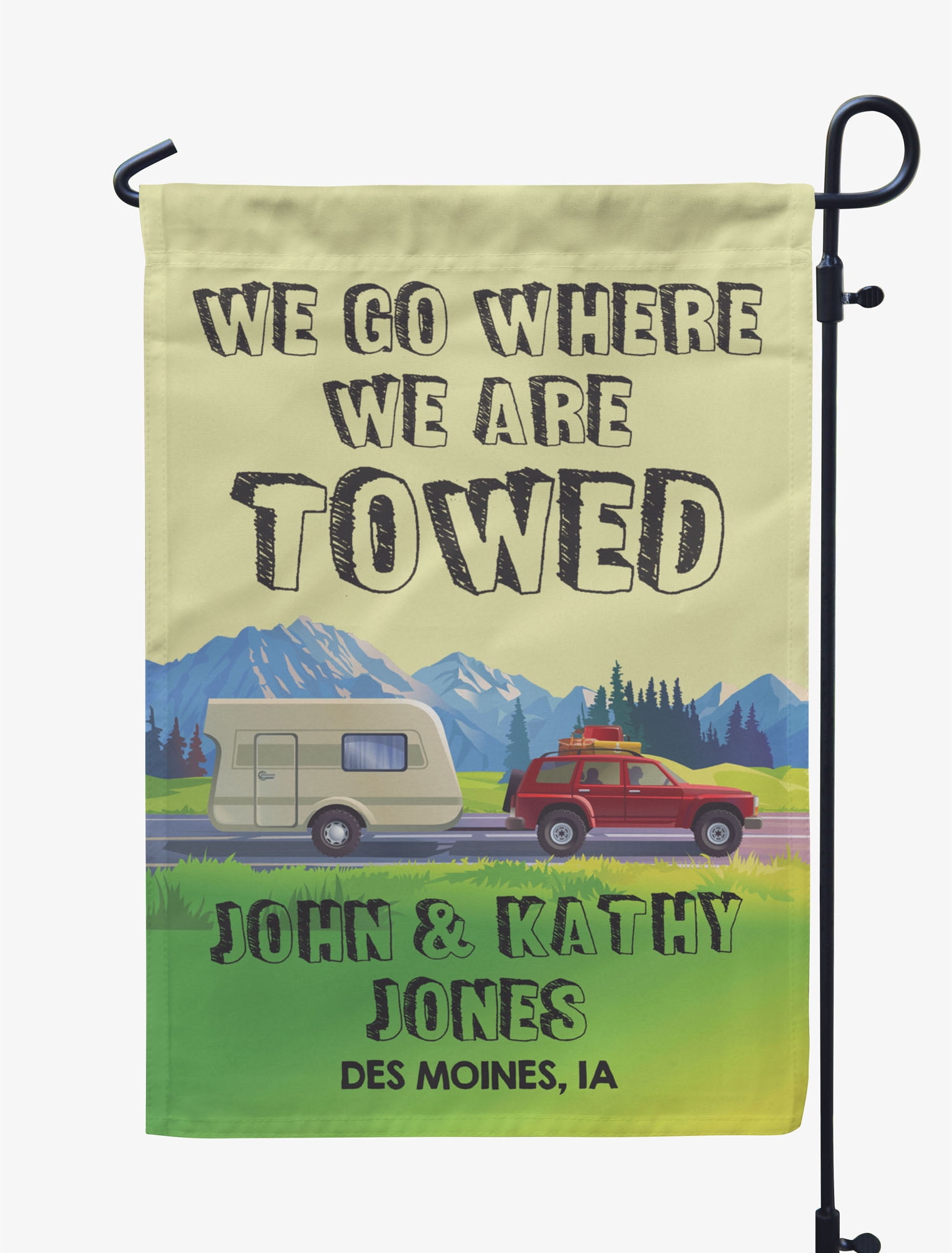 Printtoo Tan We Go Where We Are Towed Caravans CampingFlagCustom ...