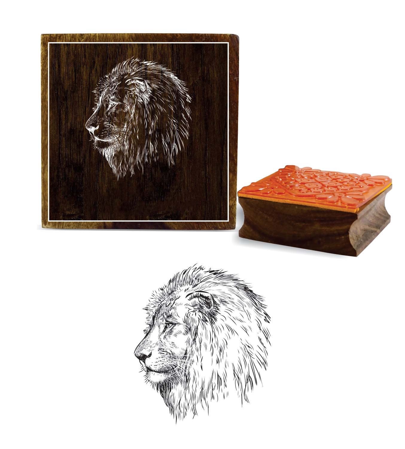 Printtoo Textile Stamp Lion Face Pattern Wooden Square Rubber Stamp ...