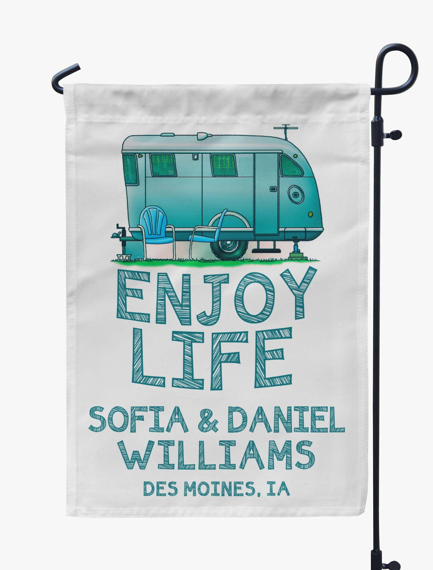 Printtoo White Enjoy Life Big Travel Trailer Camping Flags For Campers ...