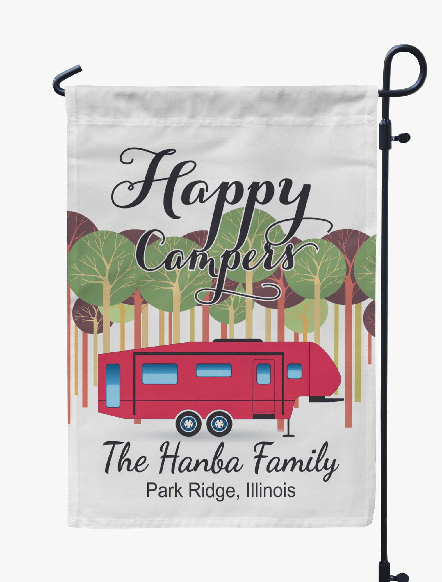 Printtoo White Happy Campers Big Travel Trailer CampingFlagCustom ...