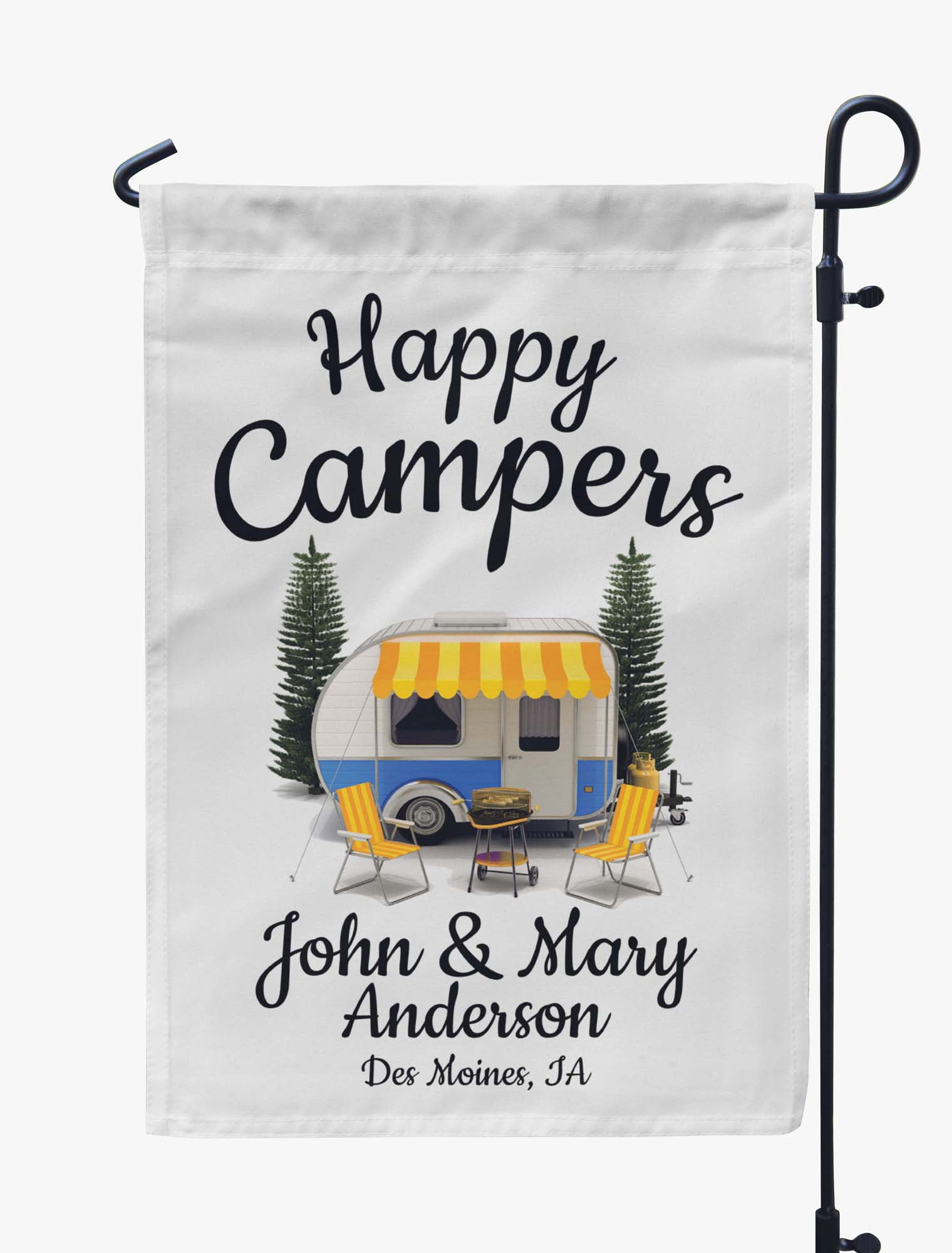 Printtoo White Happy Campers Motorhome Personalized Camping Flags For ...
