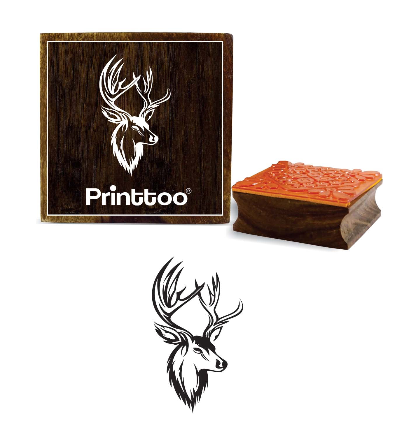 Printtoo Wooden Rubber Stamp Swamp Deer Face Pattern Scrap-booking ...